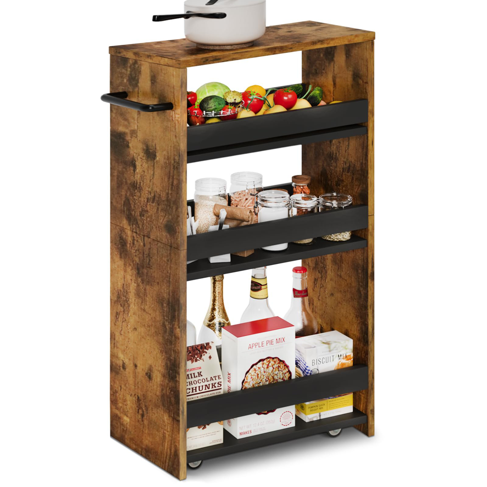 Ebern Designs Slim 4-Tier Storage Cart, Compact Design, All-Black Mdf ...