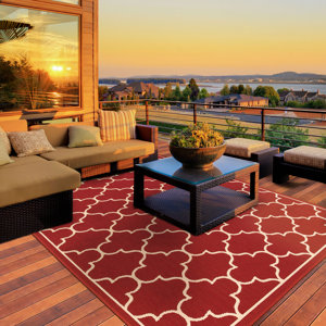Lark Manor Russo Geometric Brick Red/Ivory Indoor/Outdoor Area Rug ...