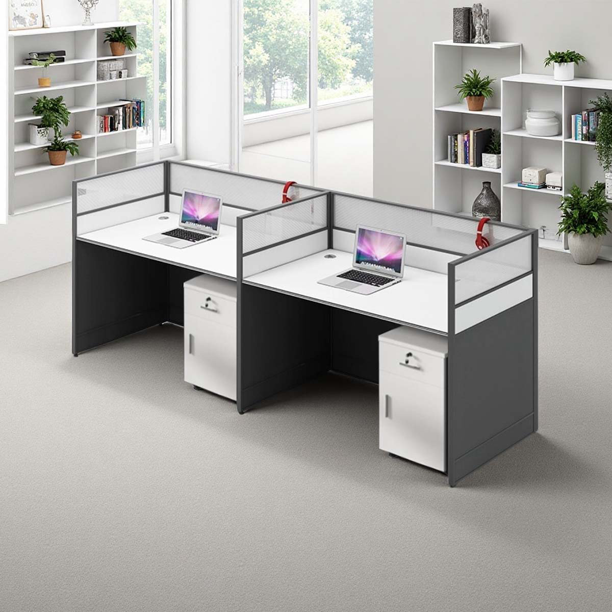 TAOKELAI Rectangle 2 Person Benching Workstation With Cabinet | Wayfair