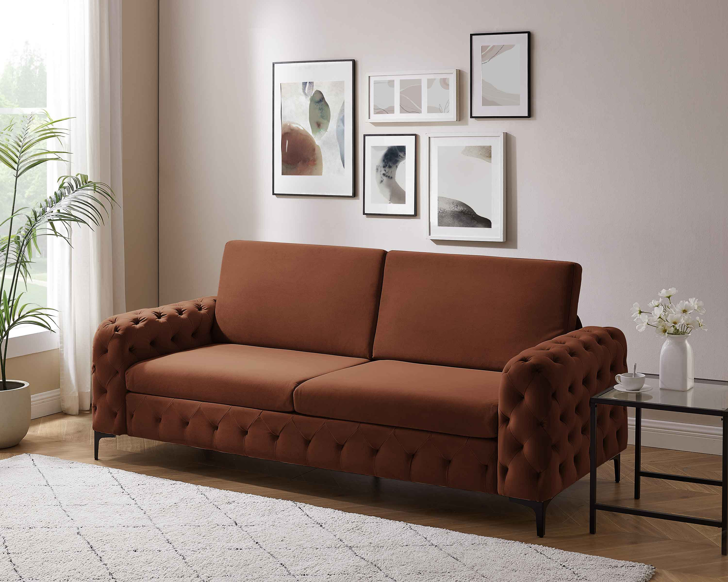 Wrought Studio™ Bushong MINIMORE Modern Style 87.4'' Velvet Square Arms ...