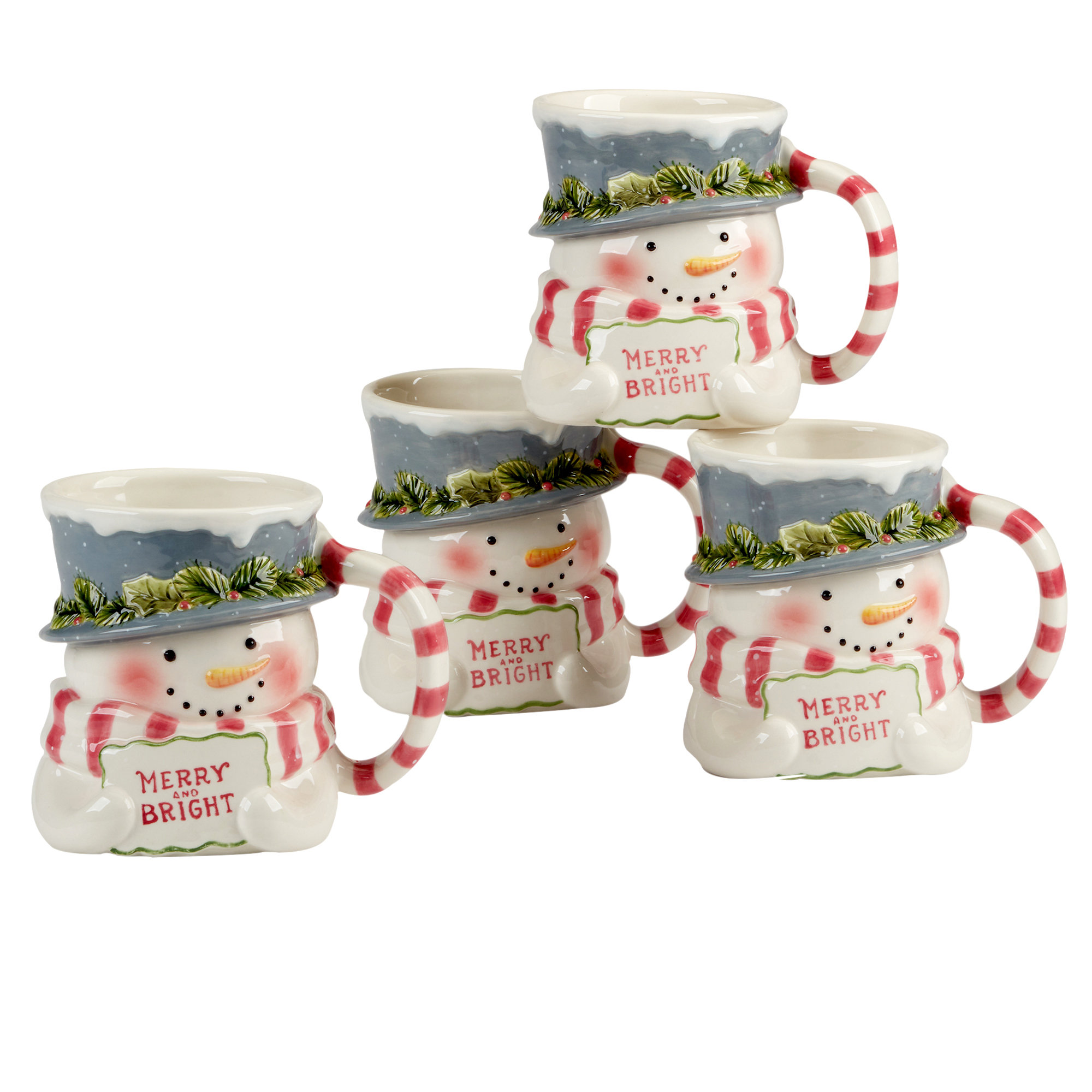 Certified International Snowman Greetings Set of 4 3-D Mugs 18 oz | Wayfair