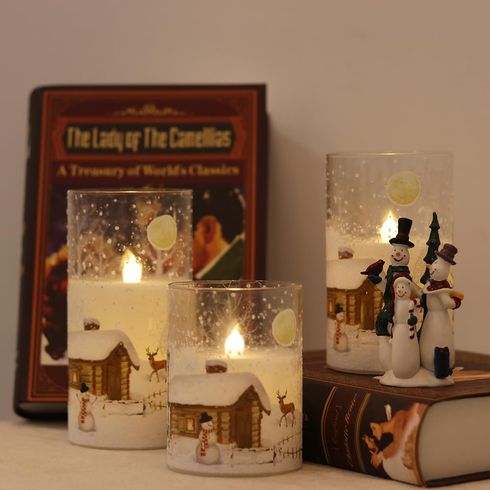 The Holiday Aisle® Snowman Glass Flameless Candle Battery Powered With ...