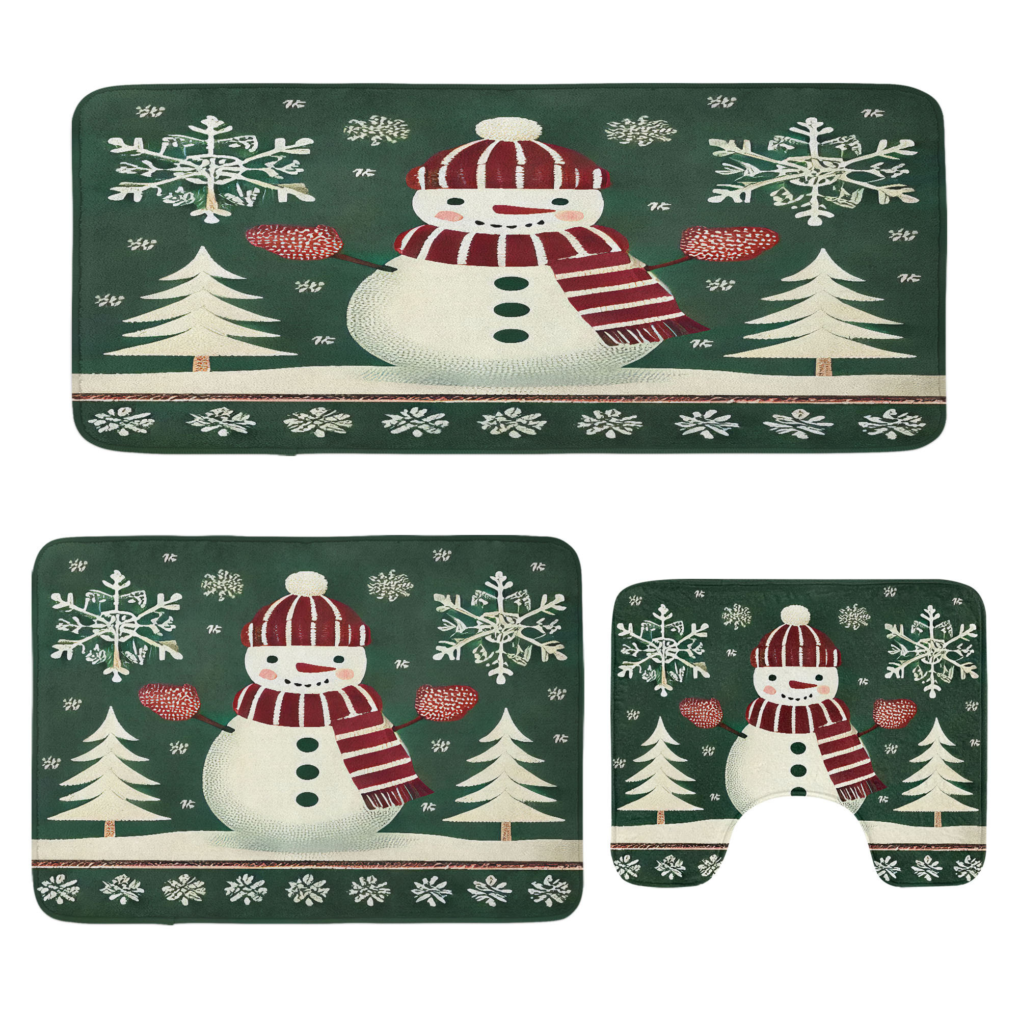 The Holiday Aisle® Christmas Bathroom Rug Set 3 Pieces U-Shape ...