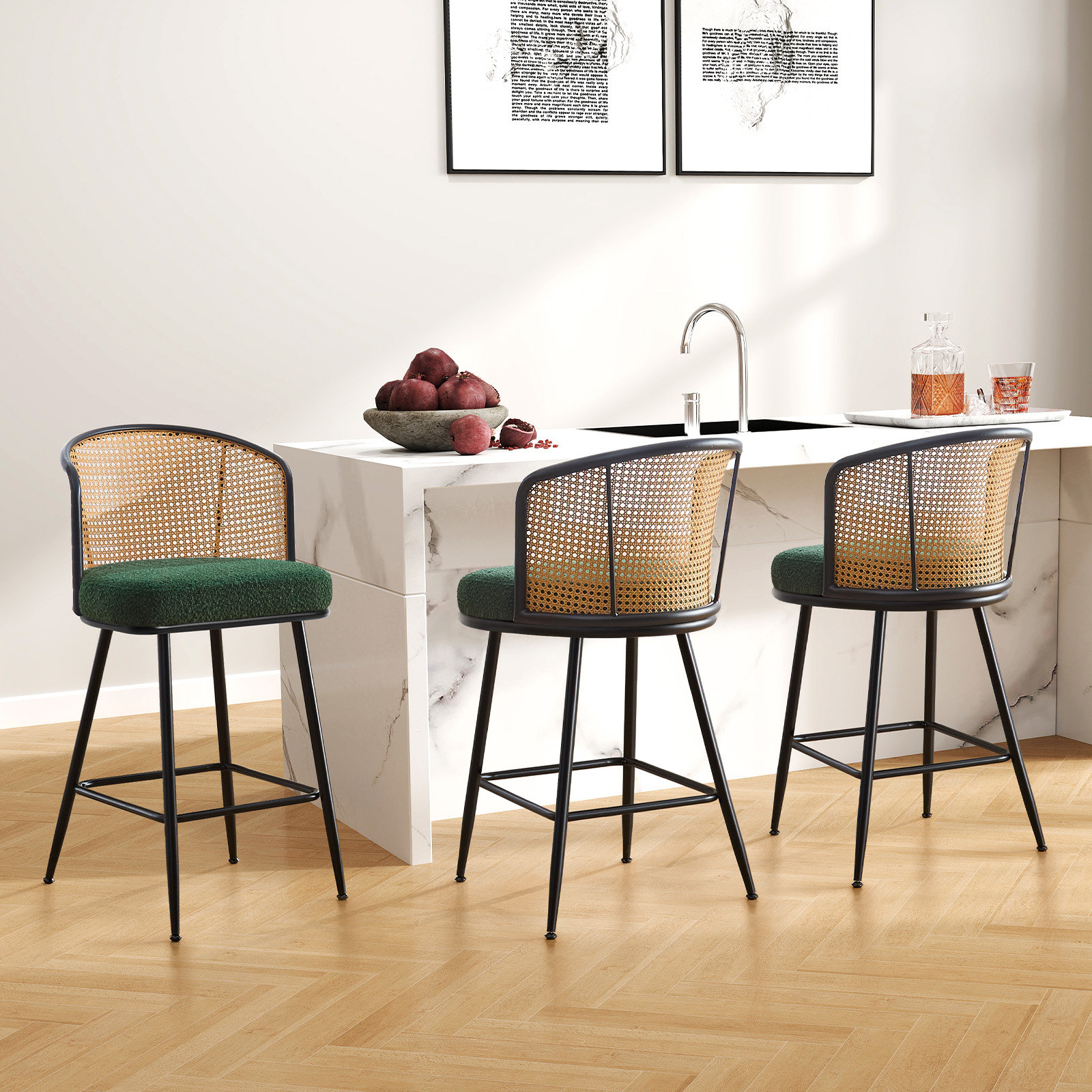 Corrigan Studio® Cane Back Upholstered Counter & Bar Stool & Reviews ...