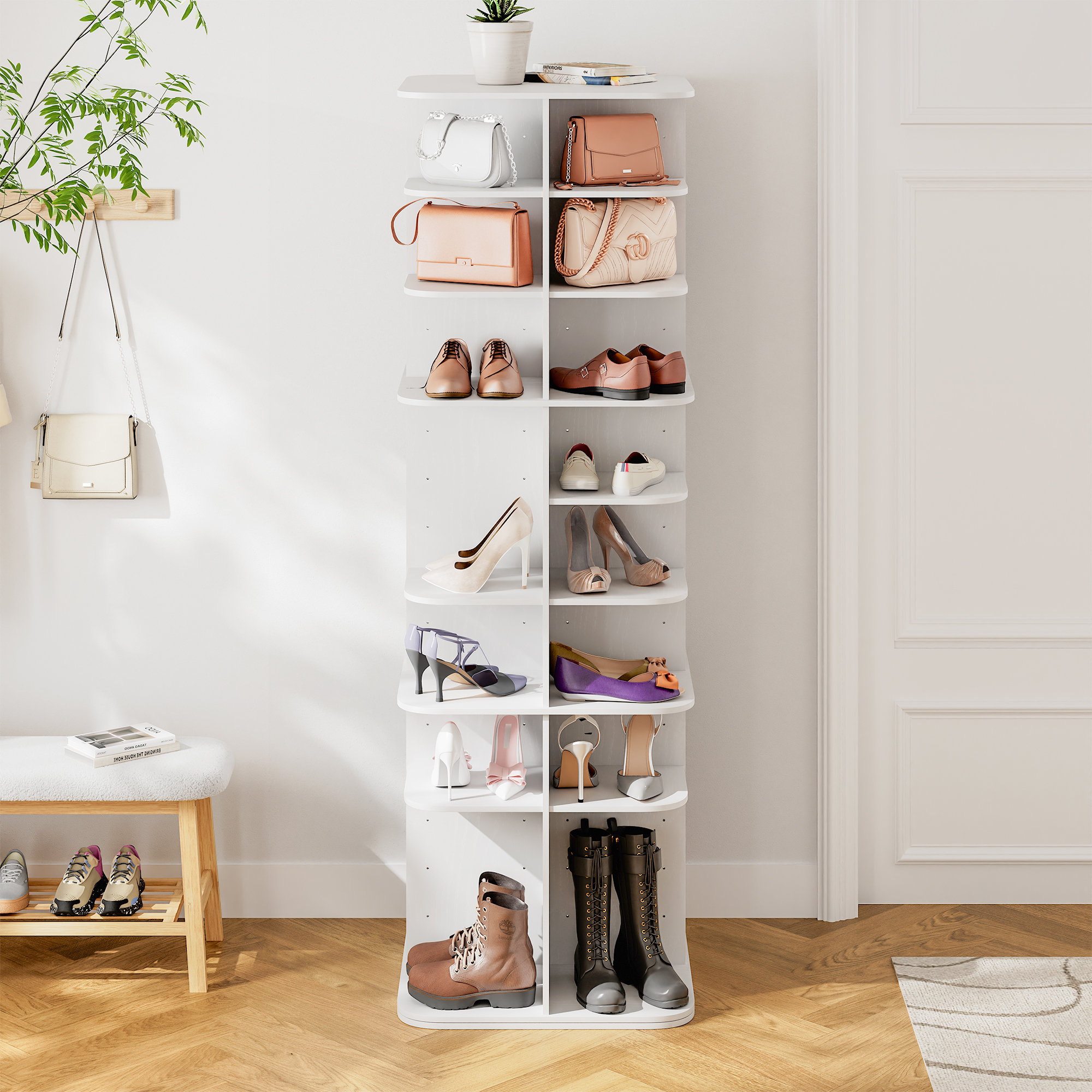 Hokku Designs Trianna 36 Pair Rotating Shoe Rack with Adjustable ...