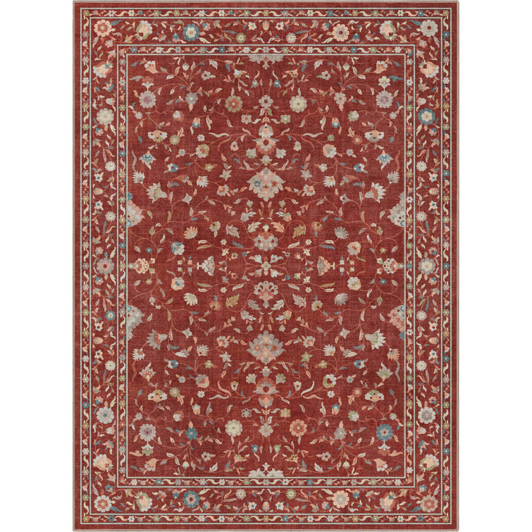 Bungalow Rose Aylena Hereke Floral Red Area Rug | Wayfair