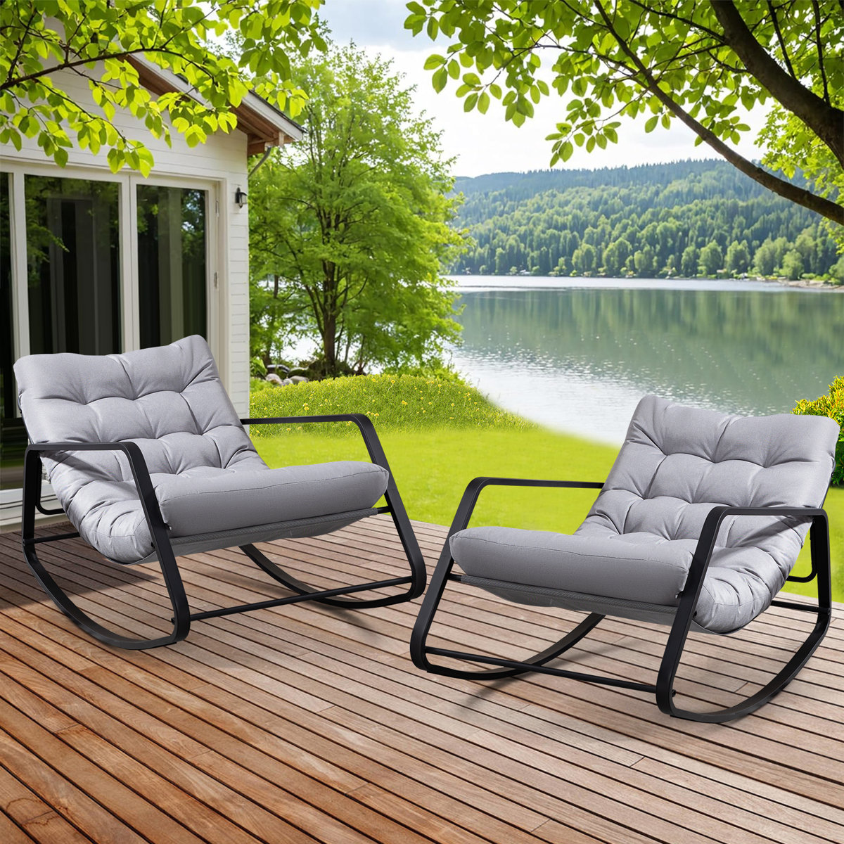 Ebern Designs Metal Frame Outdoor Rocking Chair | Wayfair