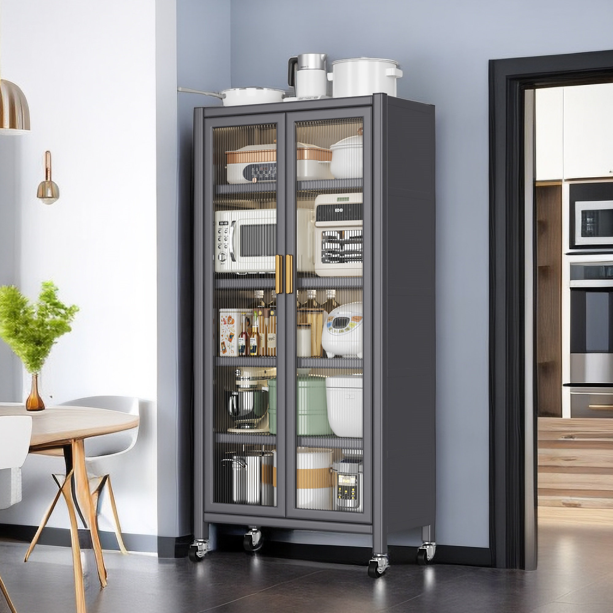 Latitude Run® Open-door Kitchen Shelving Floor-to-ceiling Multilevel ...