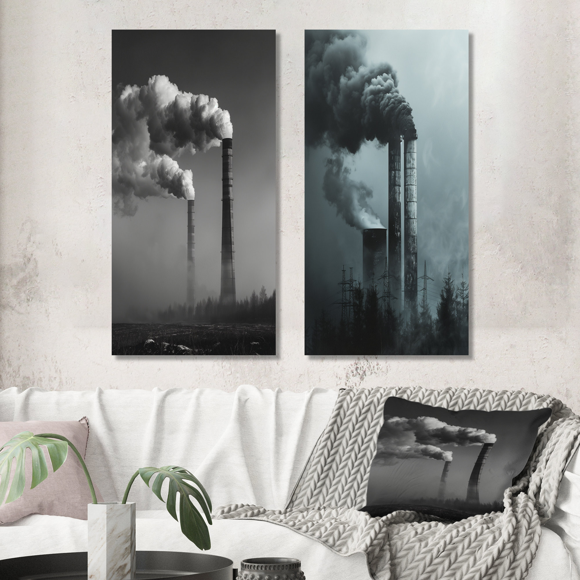 17 Stories Monochrome Grey Power Plant Towers In The Winter I - Power ...