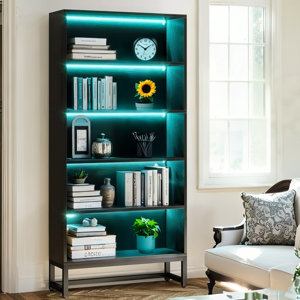 George Oliver 70.9" Bookcase with LED Light Strip, Large Bookshelf ...