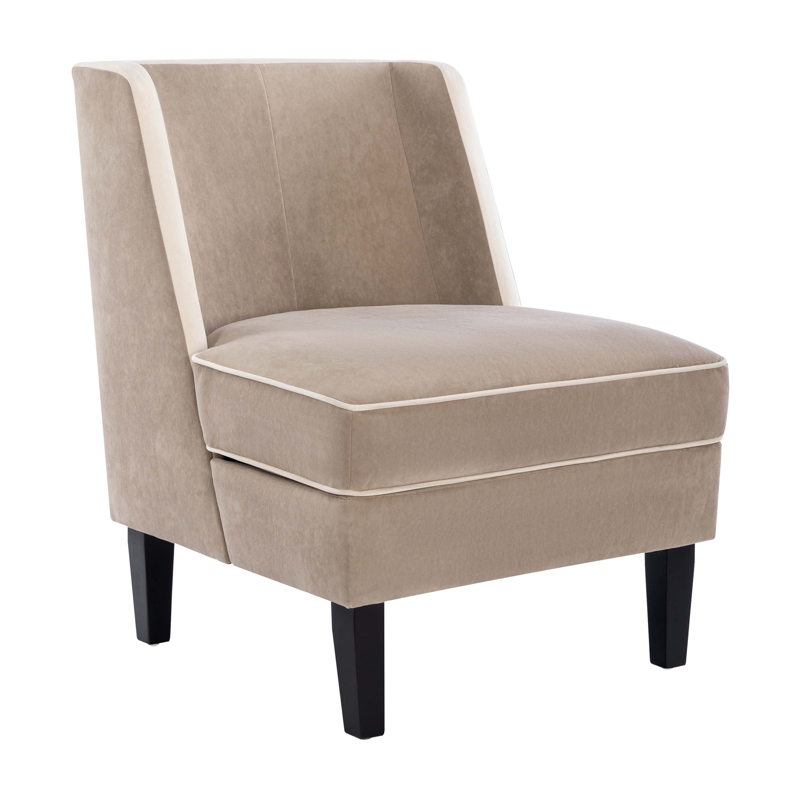 Mercer41 Velvet Upholstered Accent Chair with Cream Piping, Tan and ...
