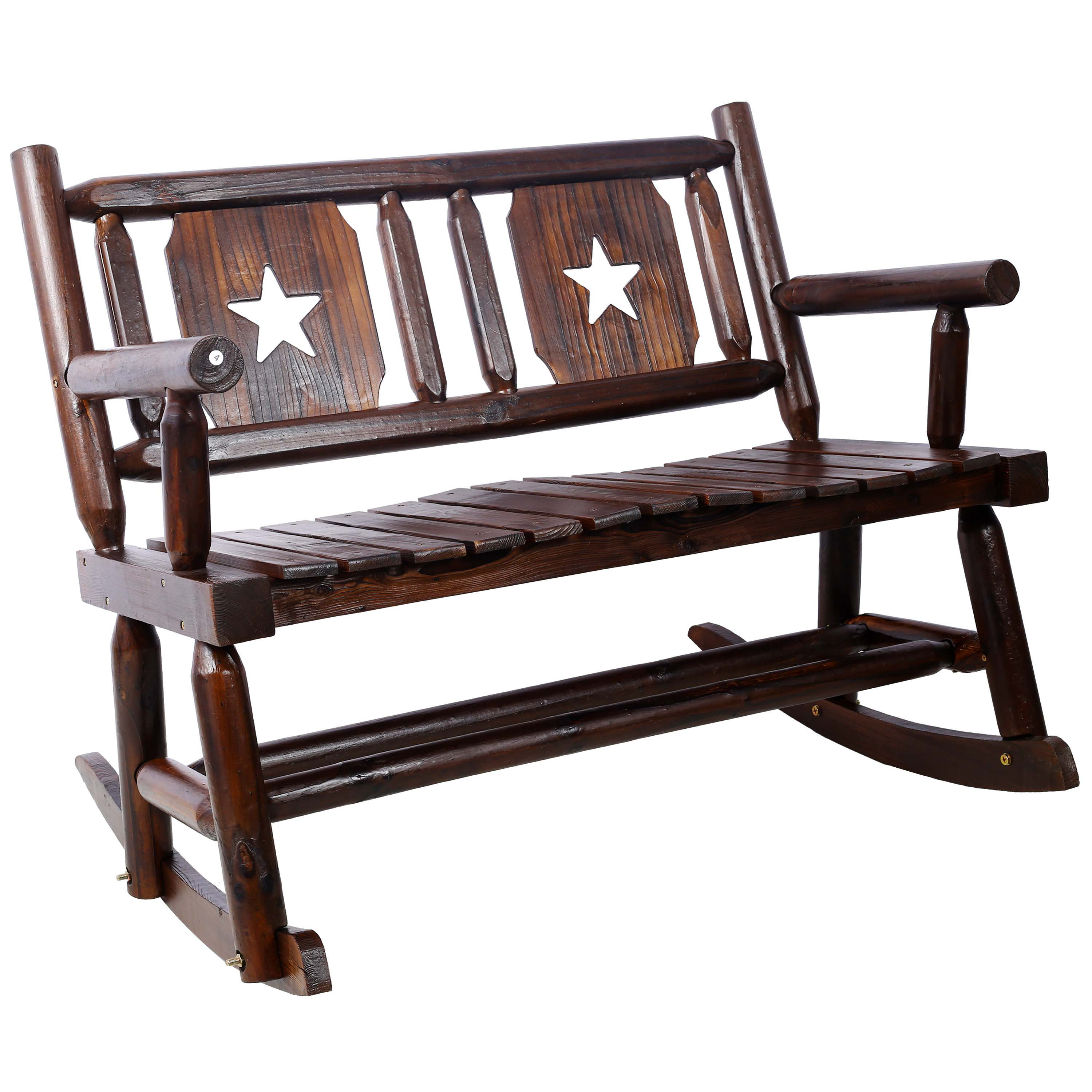 Millwood Pines Outdoor Wood Rocking Bench Carbonized Double Rocking ...