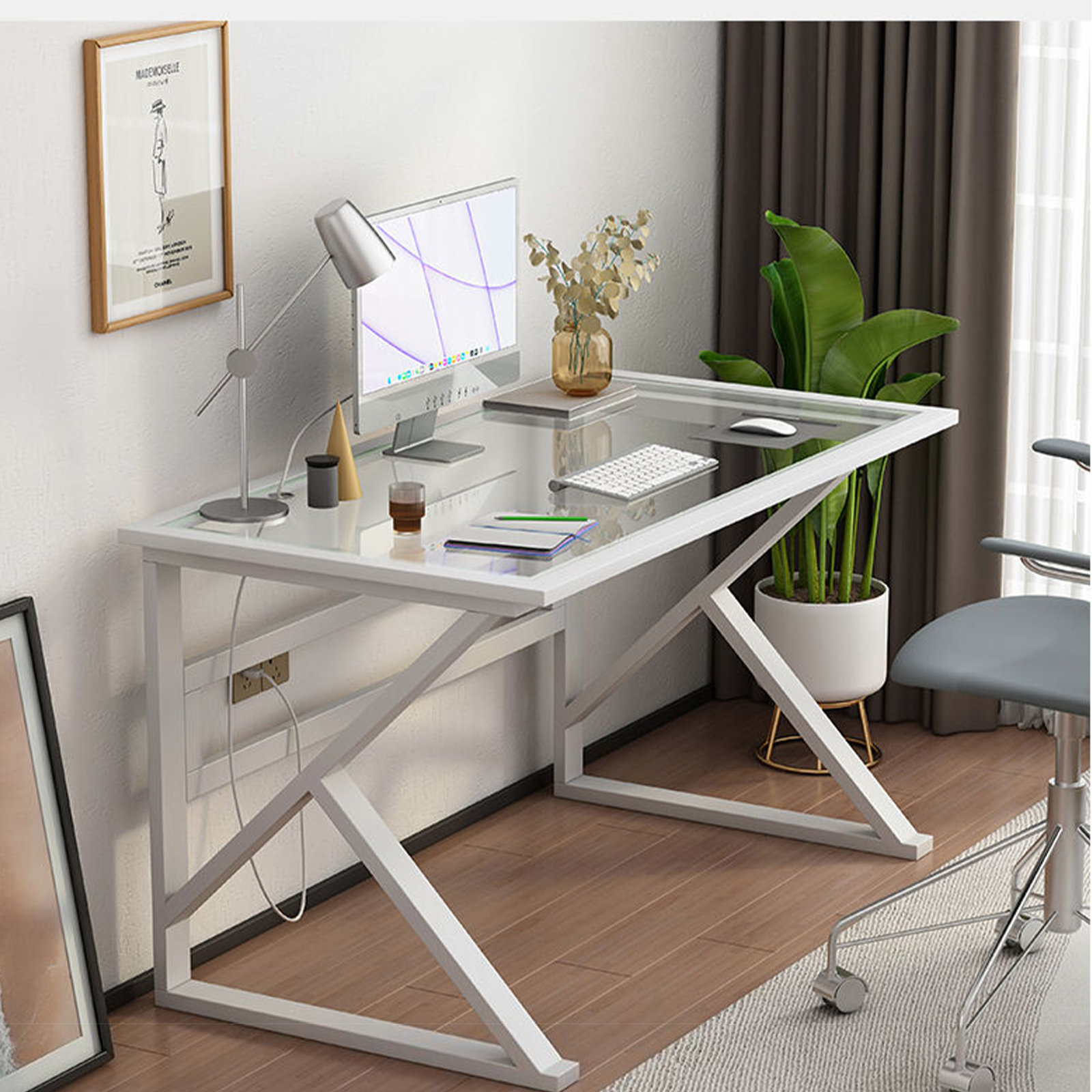 Wrought Studio™ Writing Desk, Glass Table Computer Desk For Office ...