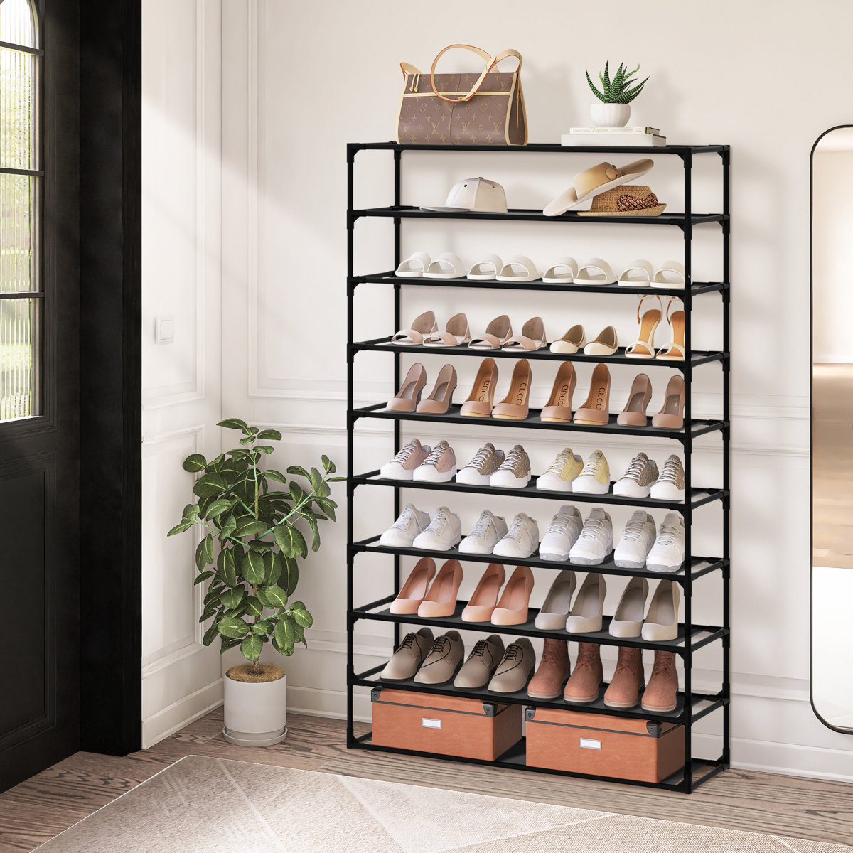 Rebrilliant 80-100 Pair Stackable Shoe Rack (Set of 2) | Wayfair