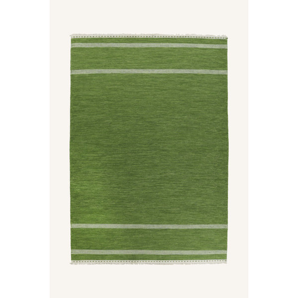 Ebern Designs Kushtrim Flatweave Wool Green/White Rug | Wayfair.co.uk