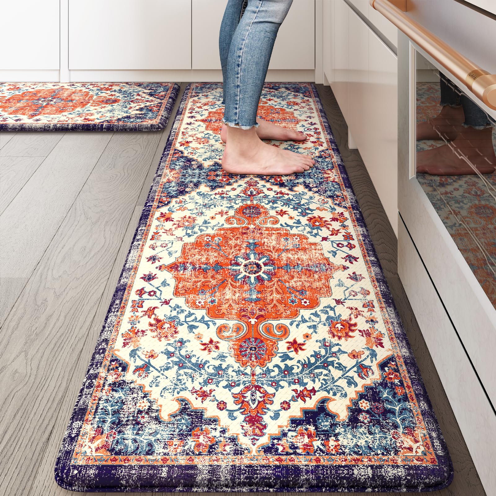 Bungalow Rose Anti Fatigue Kitchen Mat, Boho Distressed Kitchen Rugs ...
