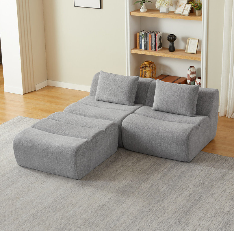 Ivy Bronx Oversized 3 Seater Compressed Sofa with Chenille Fabric, No ...