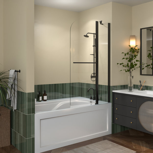 Lordear 36" W x 58" H Folding Frameless Tub Door Pivot Bathtub Door 1/4 ...