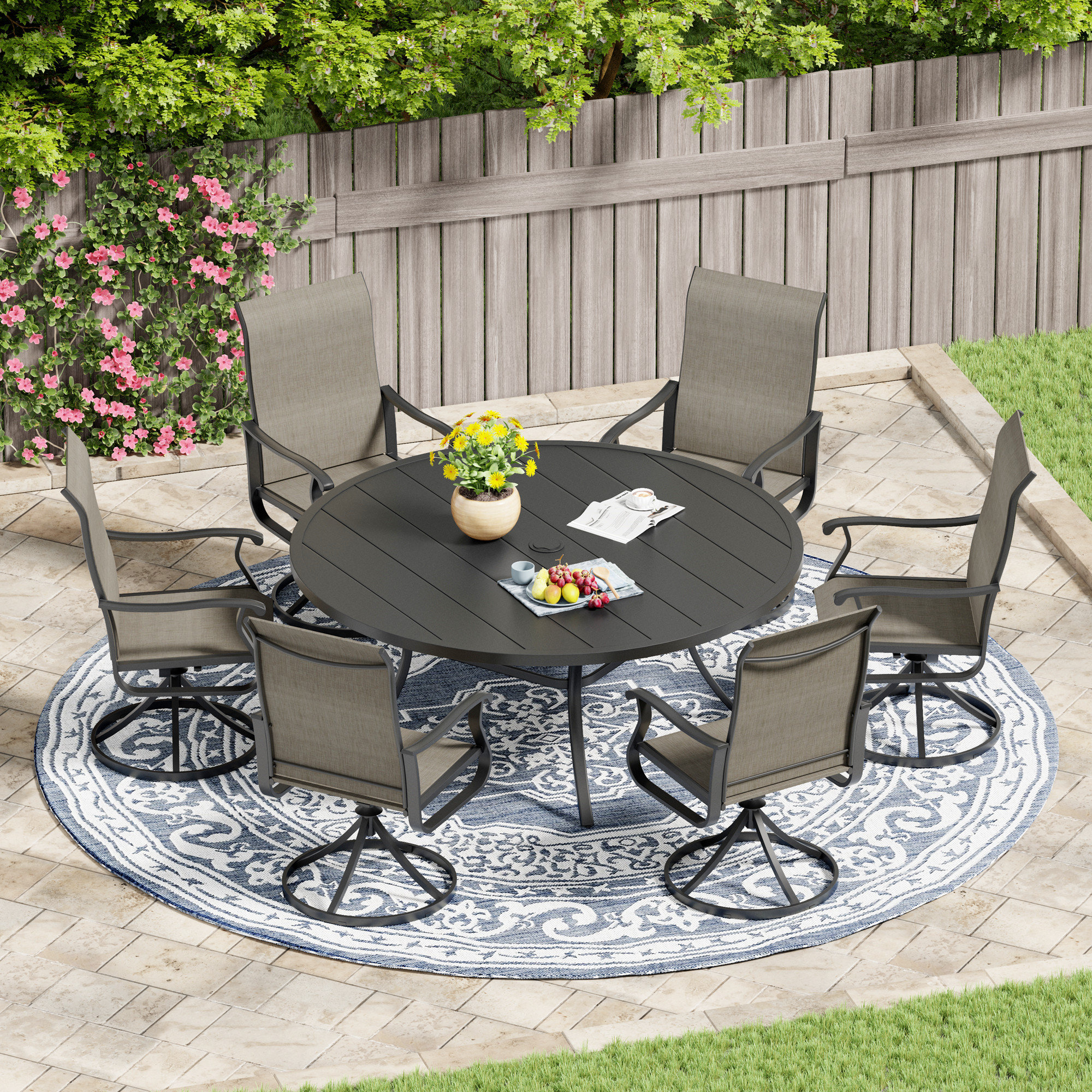 Red Barrel Studio® Patio Dining Set with 53” Round Extra Wide Dining ...