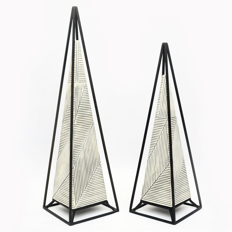 Orren Ellis 2-Pieces 26/21" Schrum Large Black And White Pyramids | Wayfair