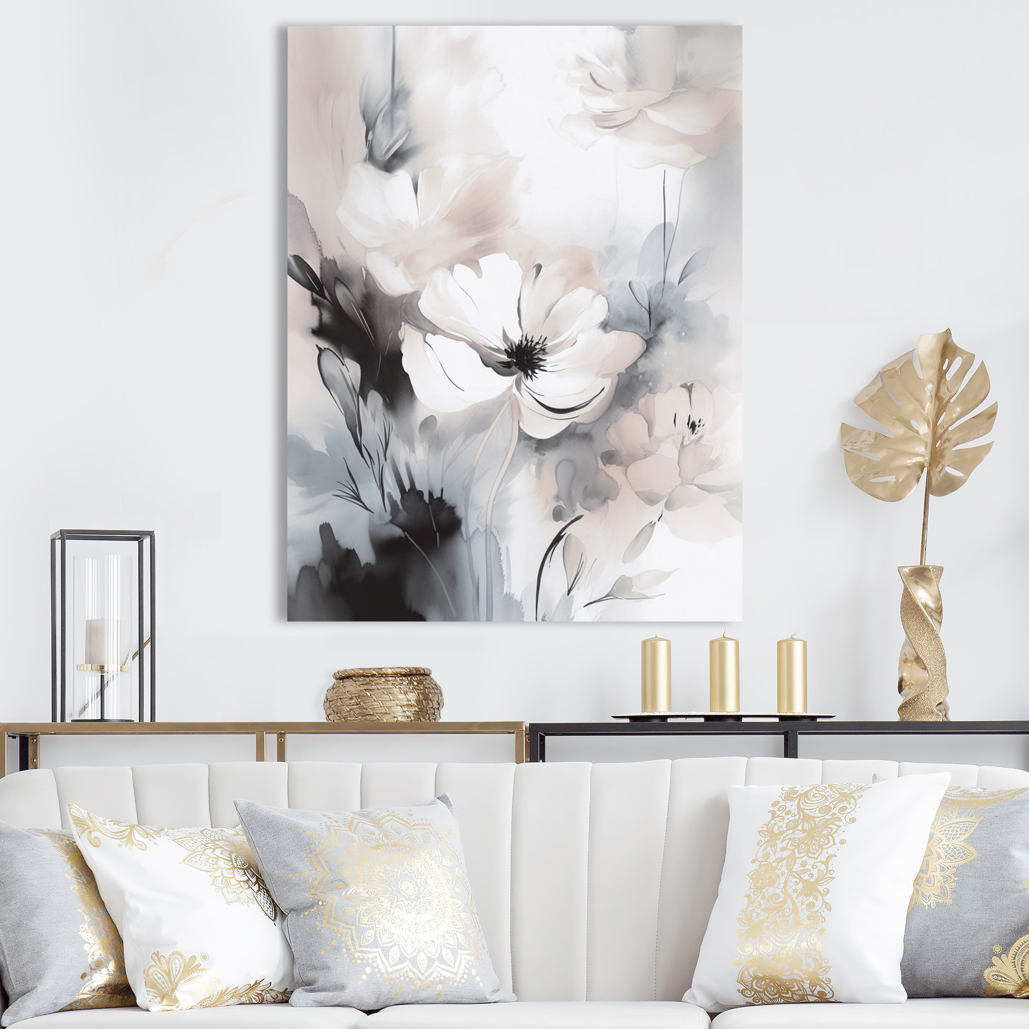 Red Barrel Studio® Delicate Gray Flowers V - Floral Wall Decor | Wayfair