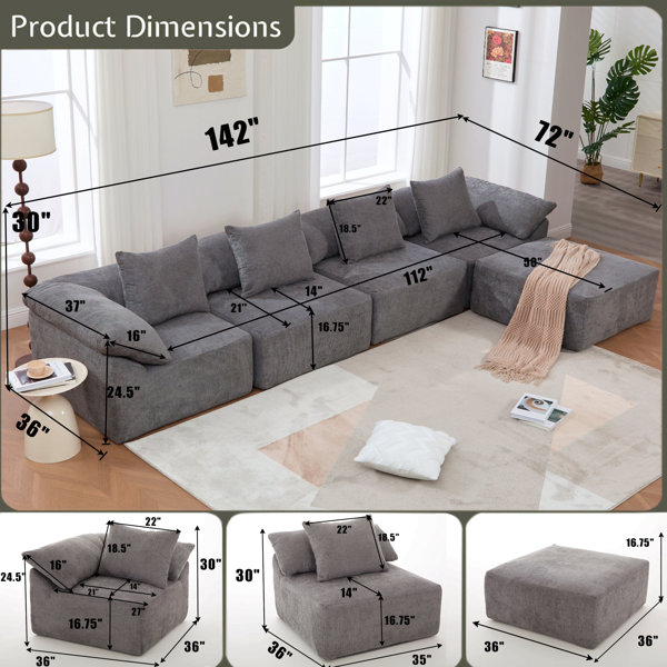 Latitude Run® 142" L Shaped Modular Sectional Sofa,No Assembly,5 Piece ...
