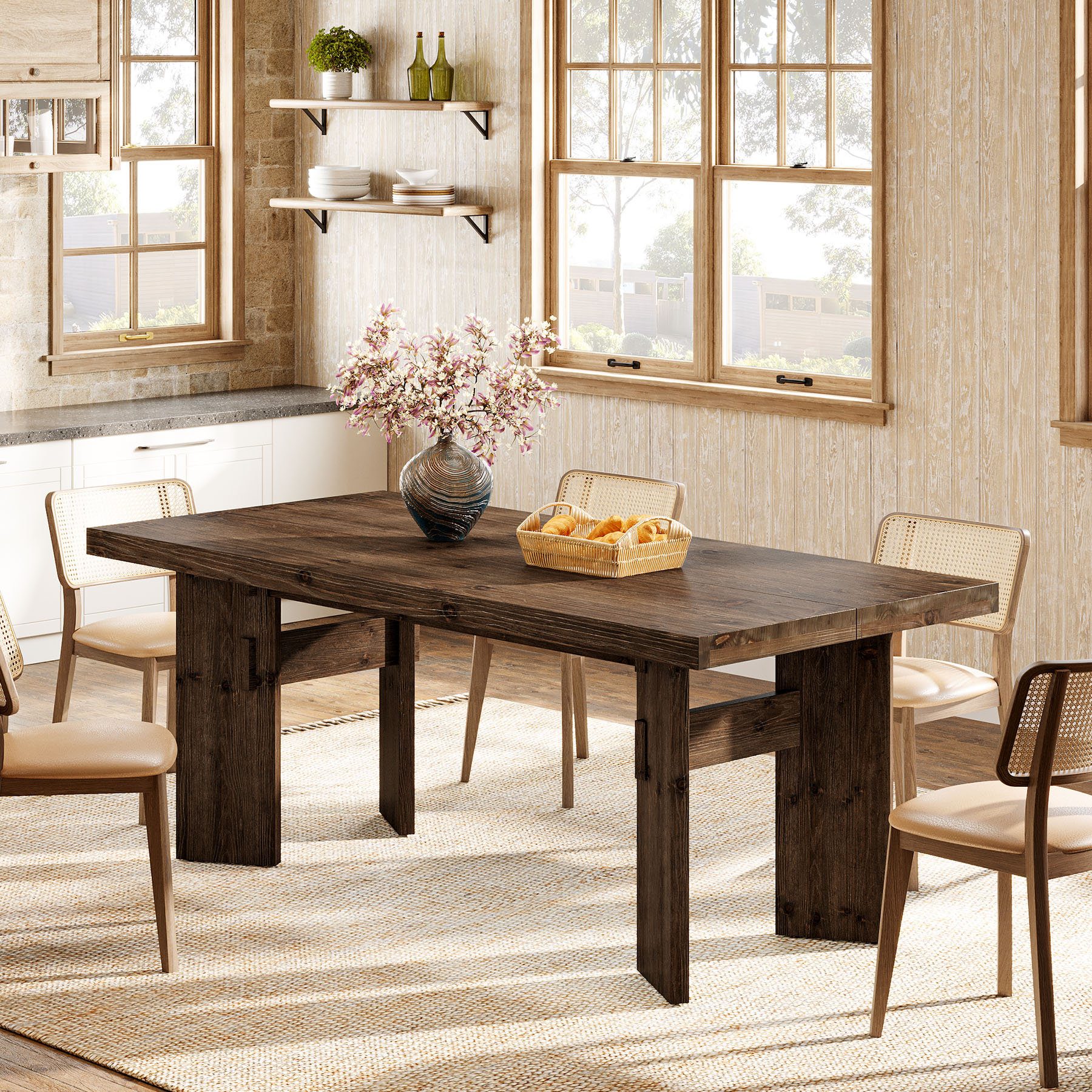 Millwood Pines 63-Inch Solid Wood Dining Table, Kitchen Table For 4-6 ...