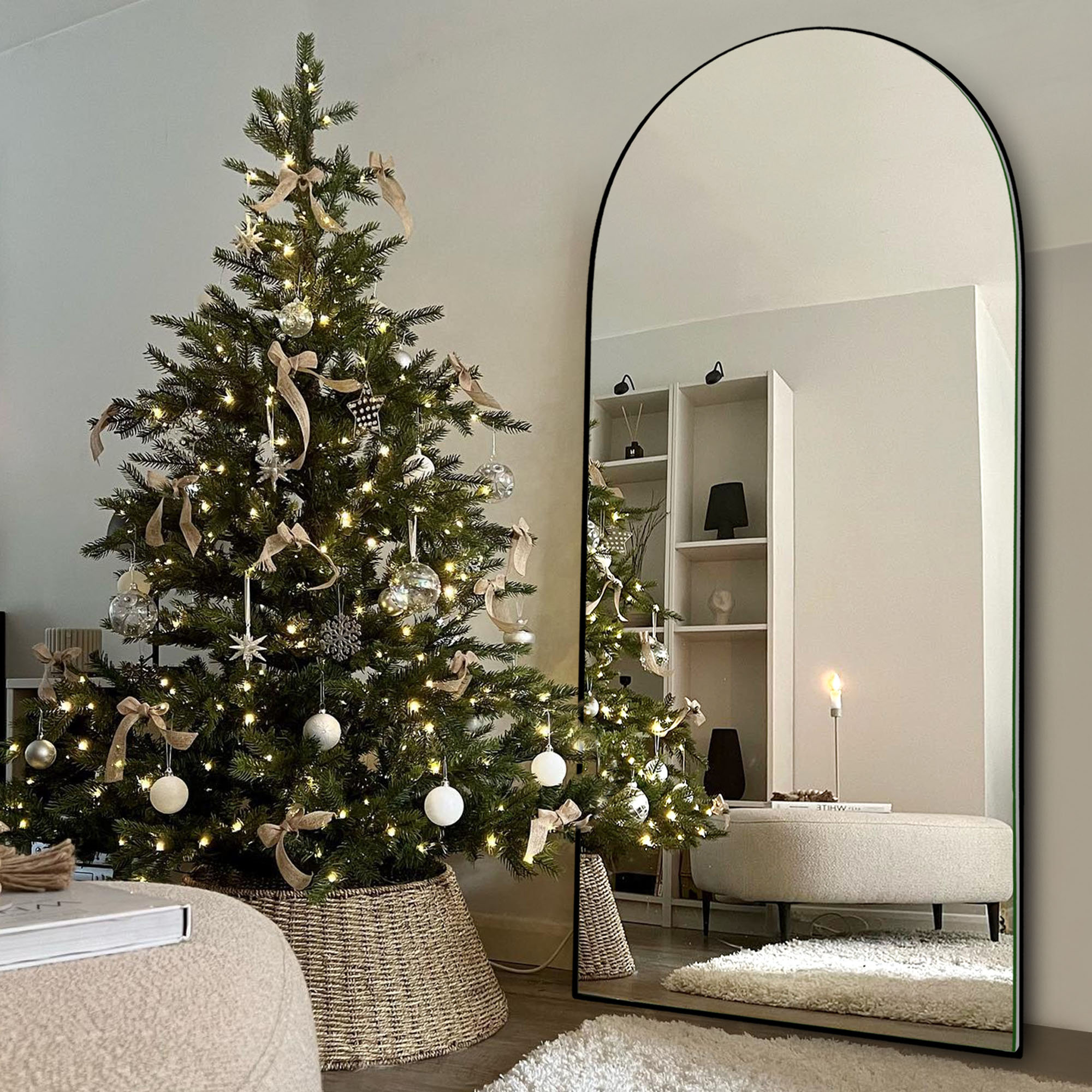 Latitude Run® Leeron Oversized Arch Solid Wood Floor Mirror with Stand ...