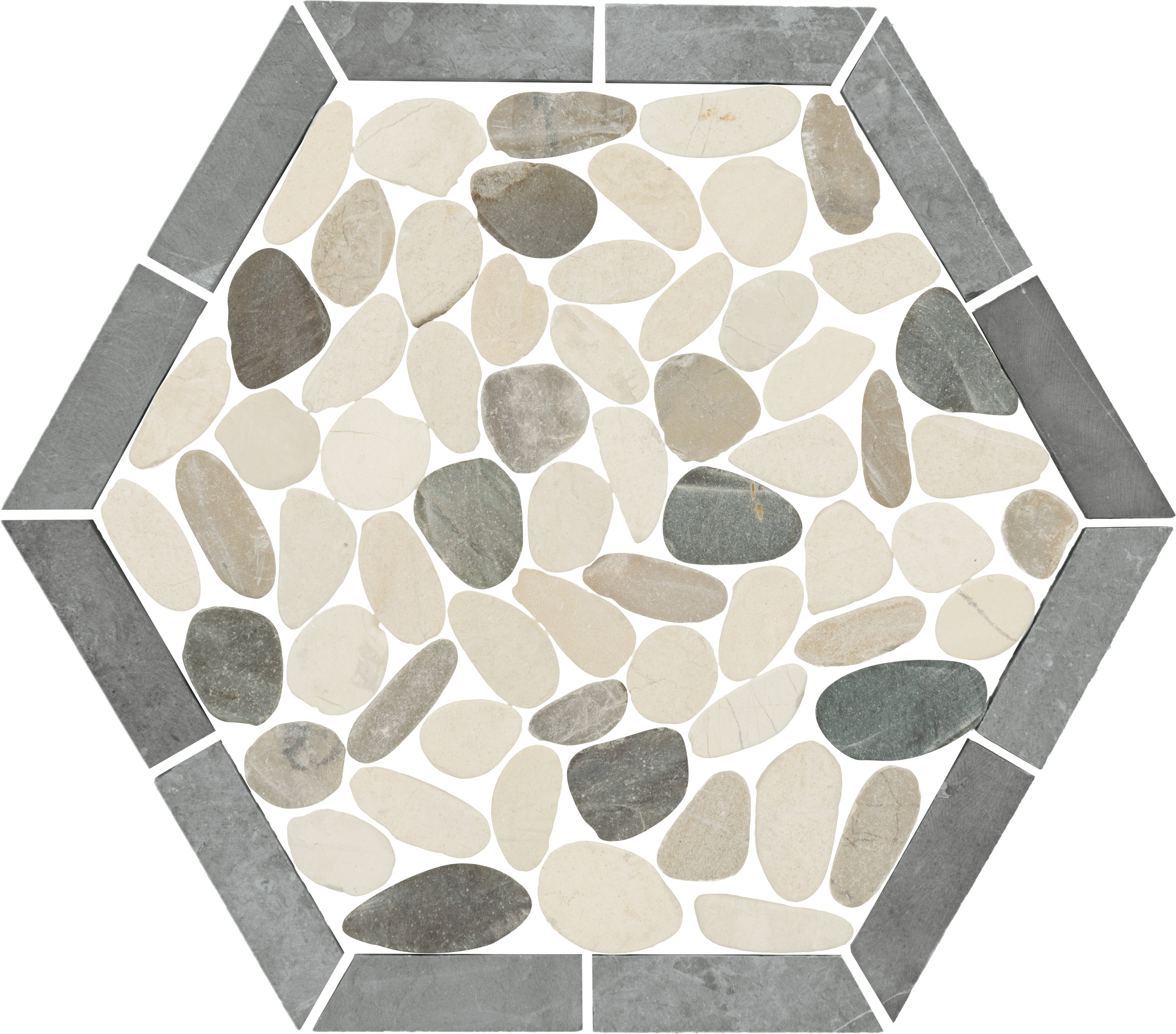 Daltile Pebble Oasis Natural Stone Framed Hexagon Pebble Mosaic 11" x ...