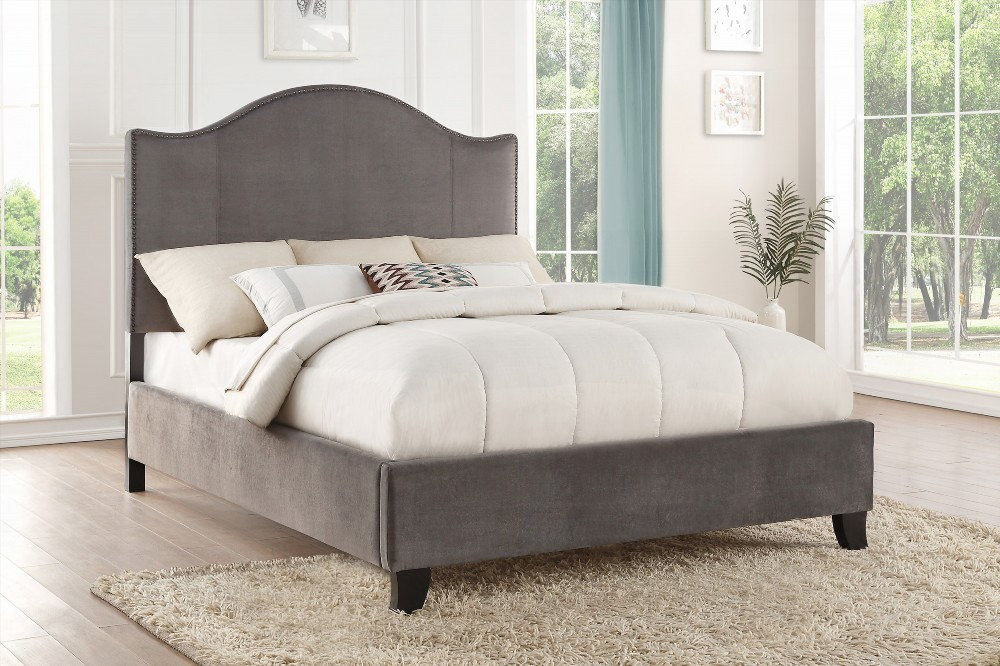 Red Barrel Studio Modern Traditional Queen Bed Frame with Grey Velvet ...
