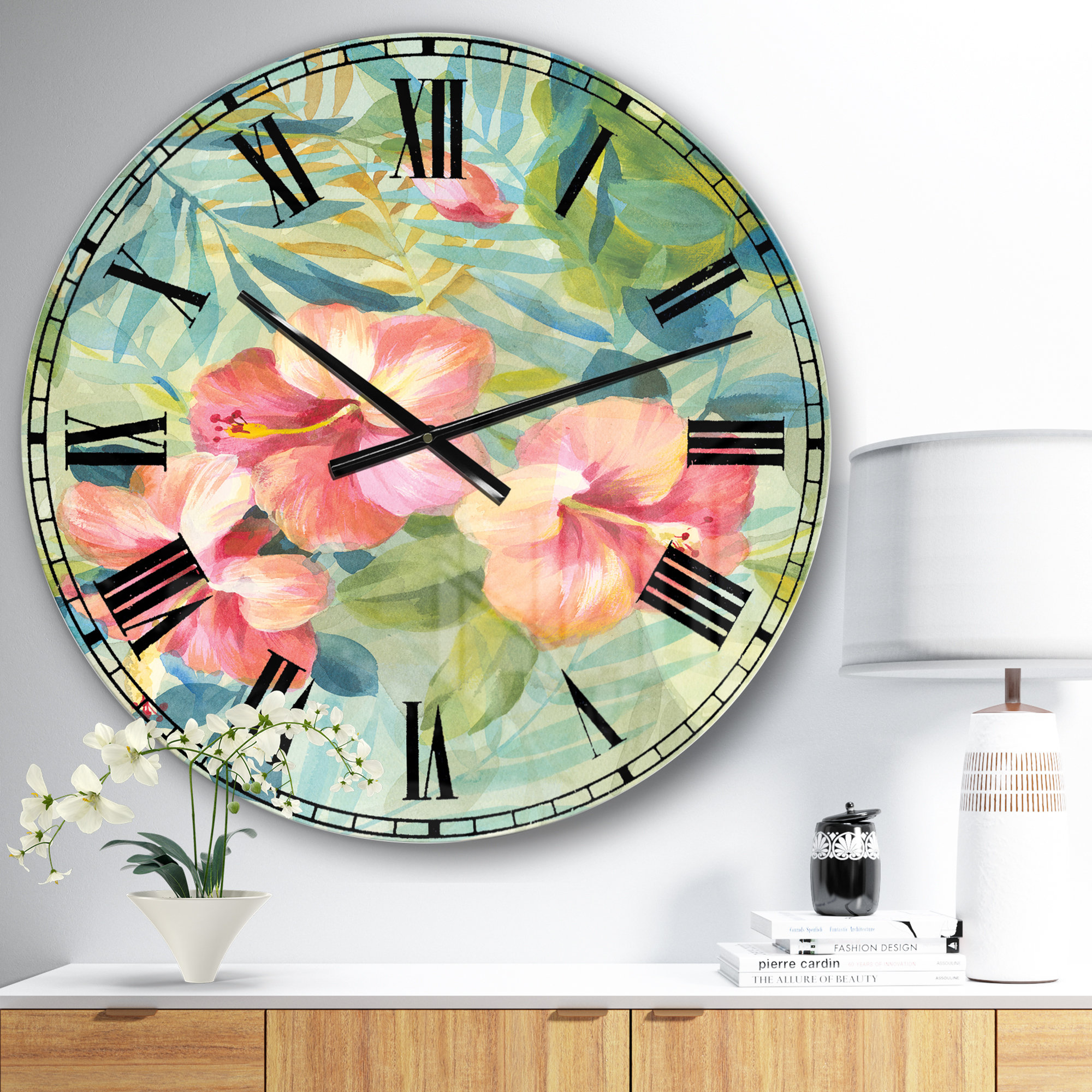 The Twillery Co. Swigart Hibiscus Garden III - Farmhouse wall clock ...