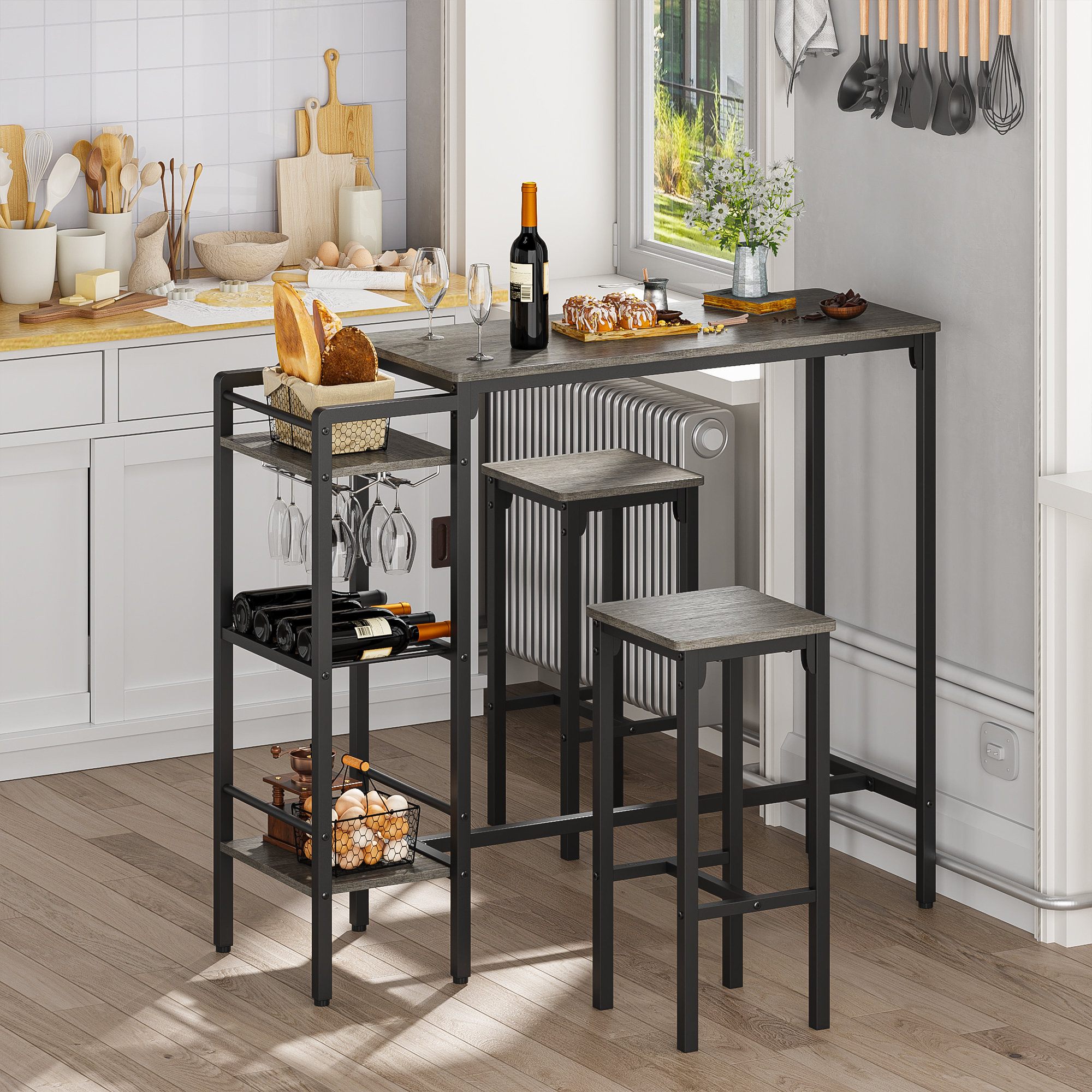 17 Stories 2 - Person Dining Set Counter Height Table with 2 Stools ...