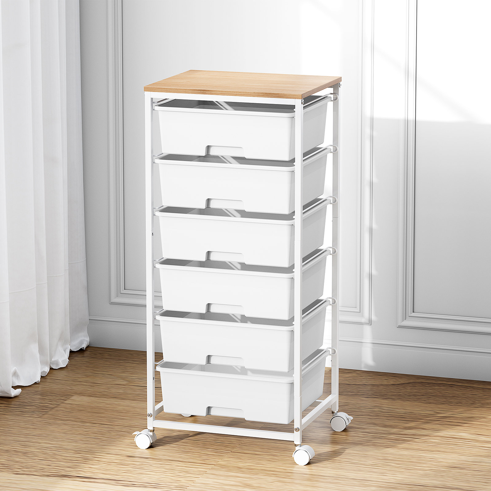 Latitude Run® Rolling Storage Drawers with Wheels ,Utility Cart with 6 Large Drawers and Wooden ...