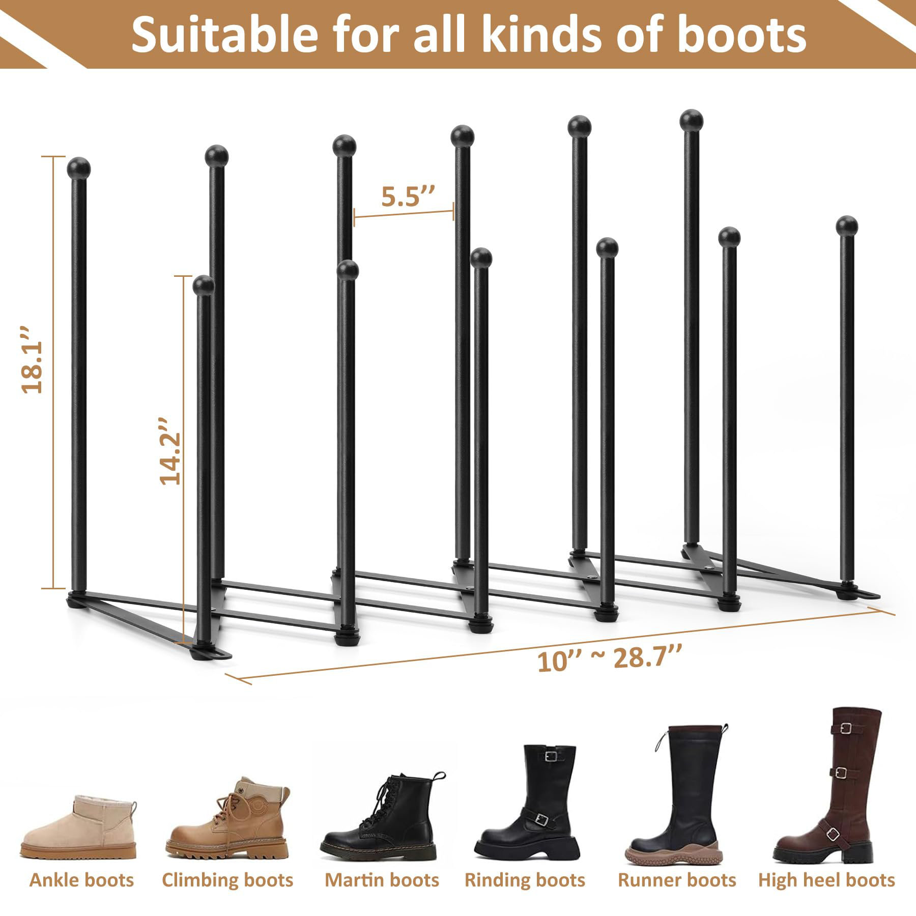 Latitude Run® Foldable Shoe Rack Free Standing Boot Rack Black Metal ...