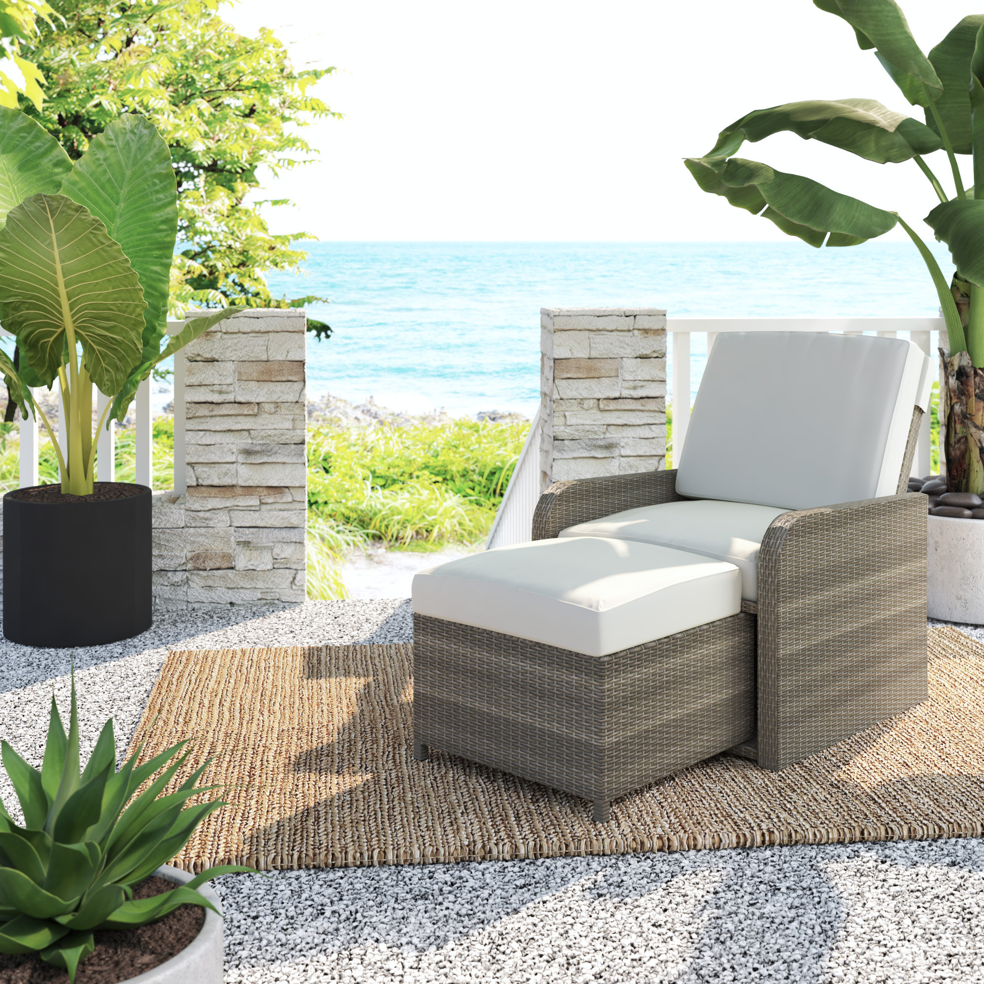 Lark Manor Annies Patio Chair with Cushions and Ottoman & Reviews ...