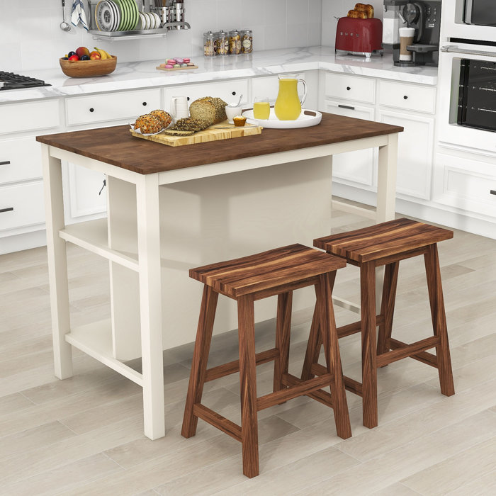 Red Barrel Studio® 3-Piece Stationary Kitchen Island Set with 2 Stools ...