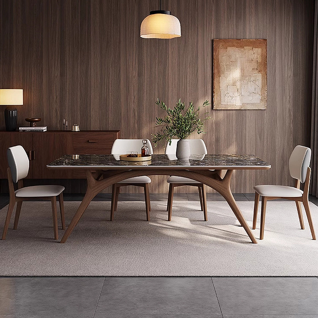Dining Elegance Modern Simple Rock Plate Dining Table And Chair 5 ...