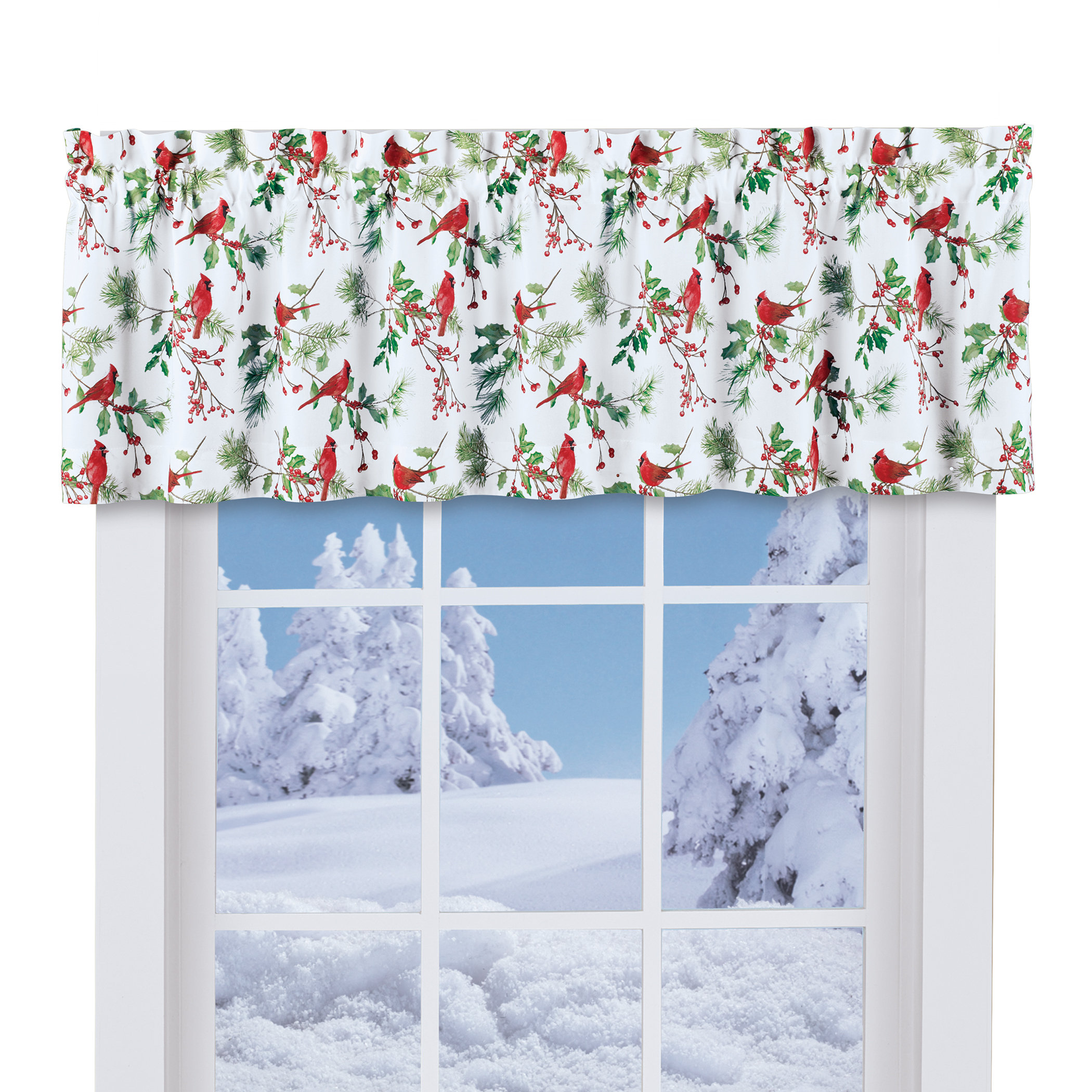 The Holiday Aisle® Festive Cardinal Holly Printed Kitchen Café Curtains ...