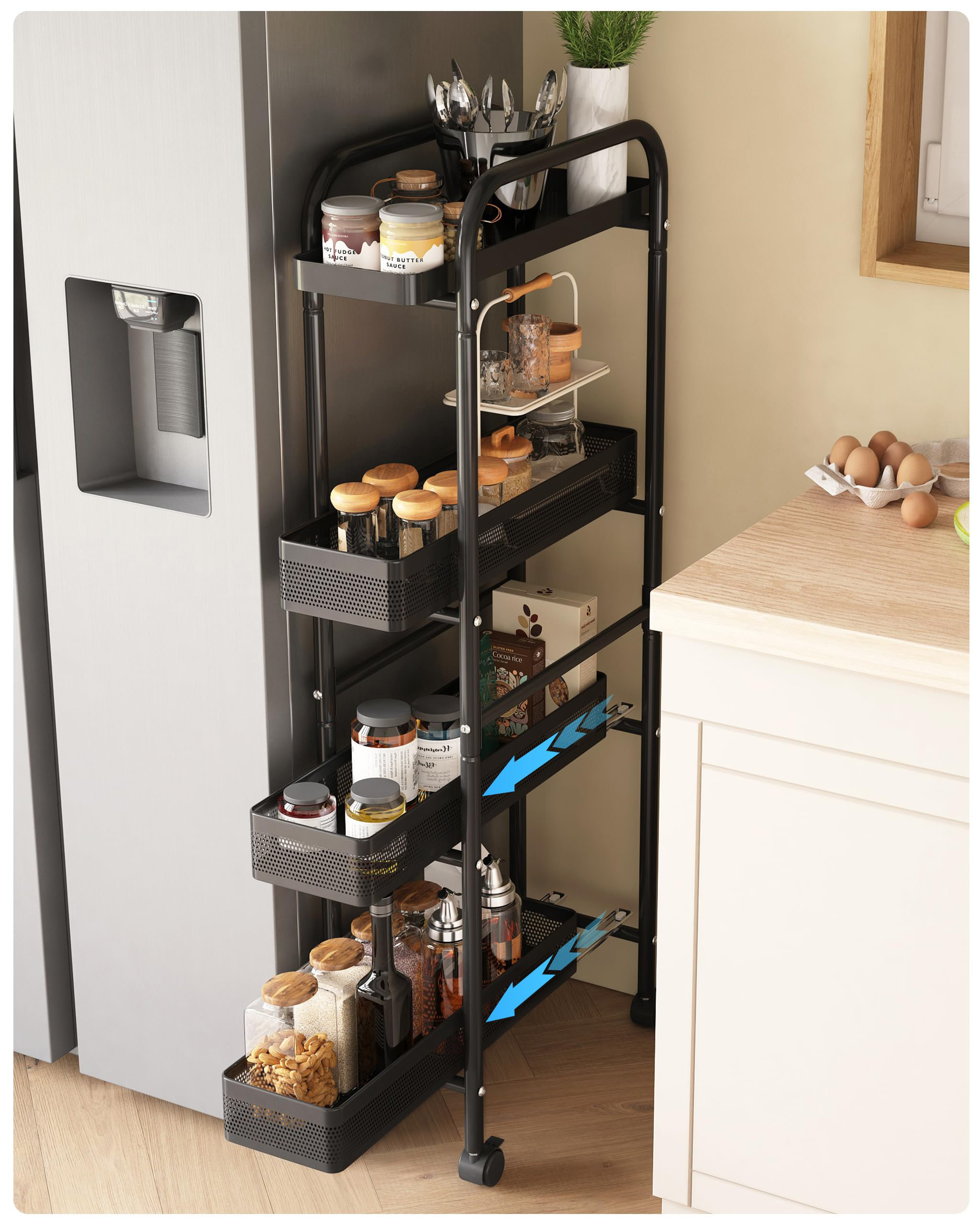 CONMINI Slim Storage Cart 4 Tier With Pull Out Basket Bathroom ...