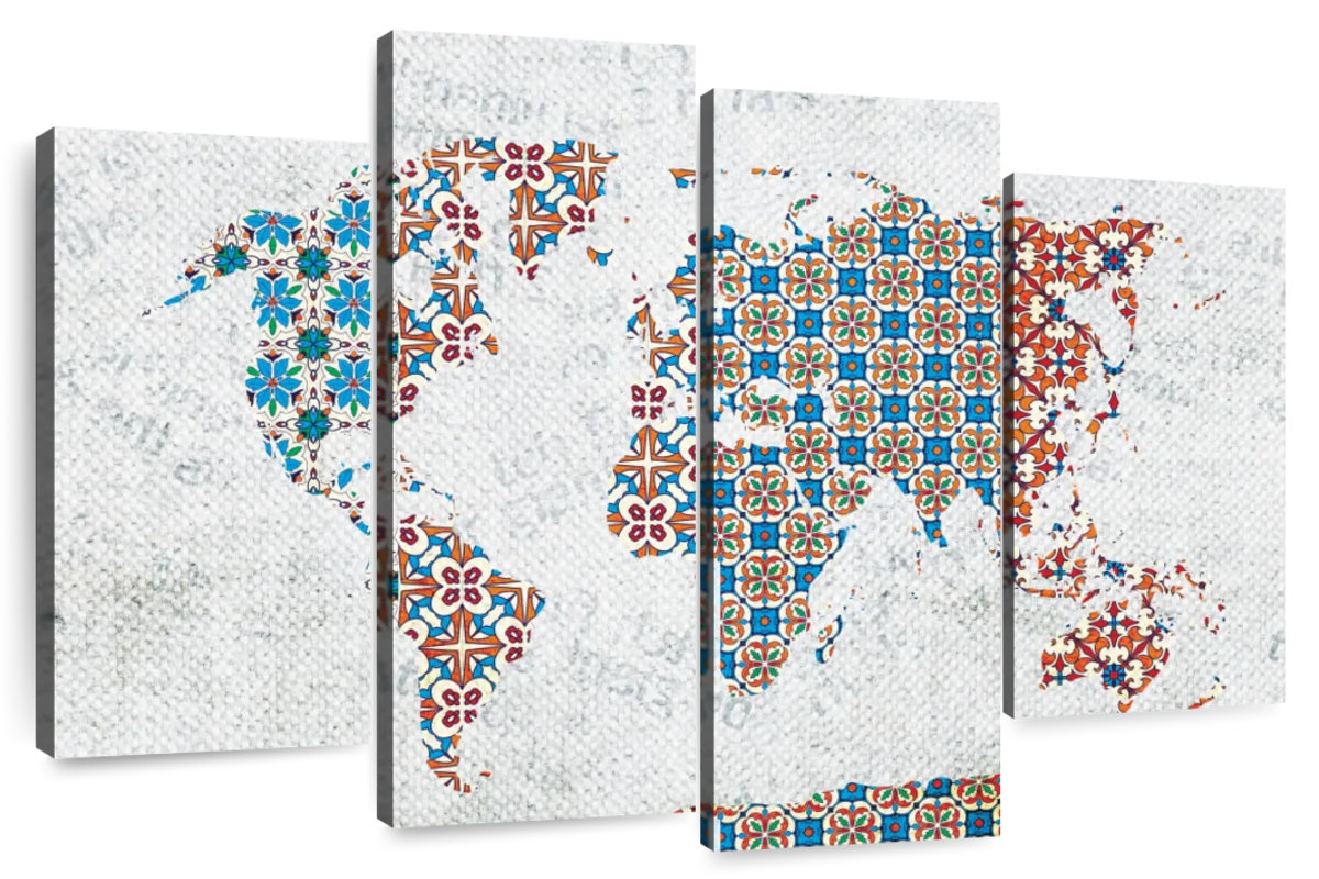 Breakwater Bay Aliaz Floral Tiles World Map | Wayfair