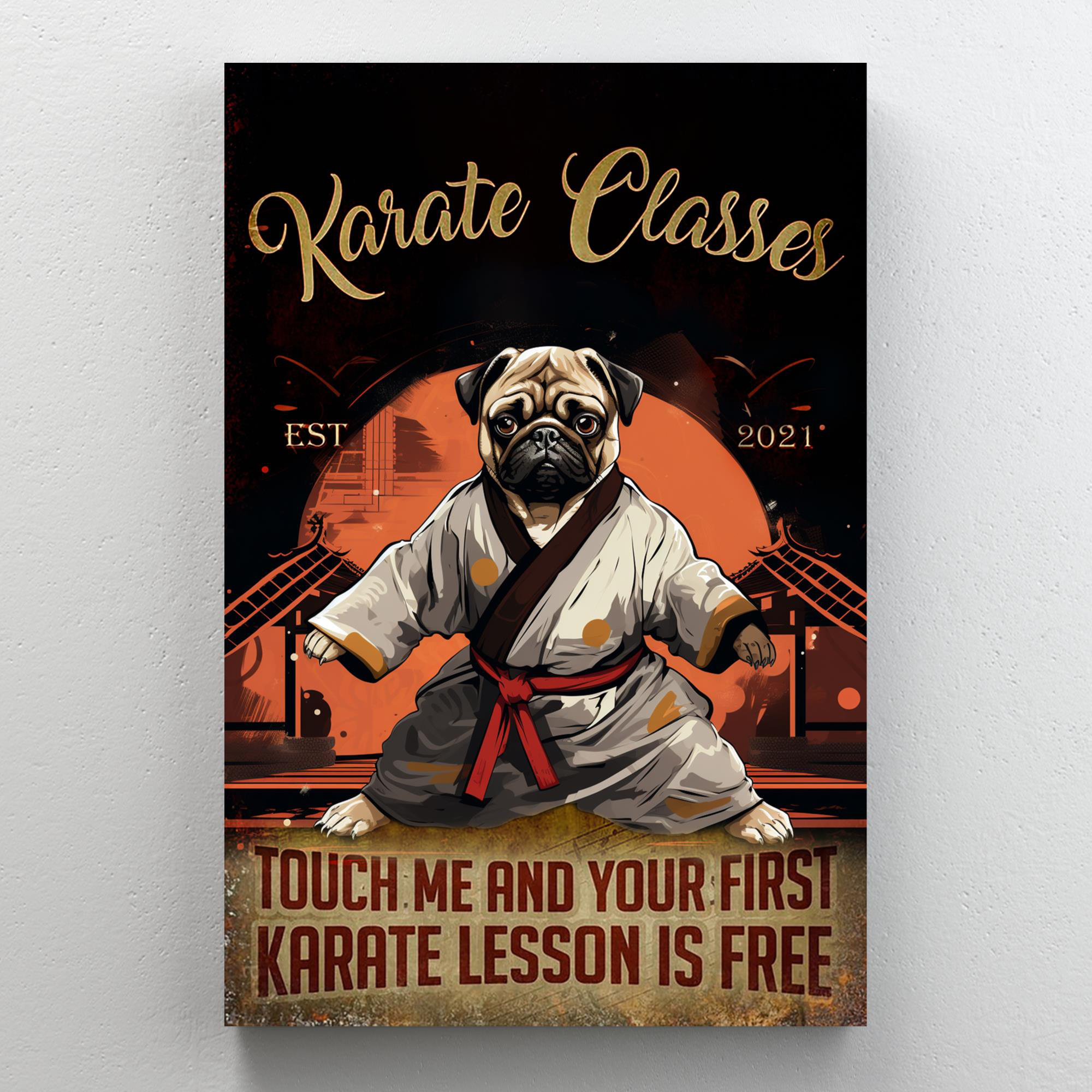 Trinx Jamyre Pug Dog Karate Classes - 1 Piece Rectangle Graphic Art ...