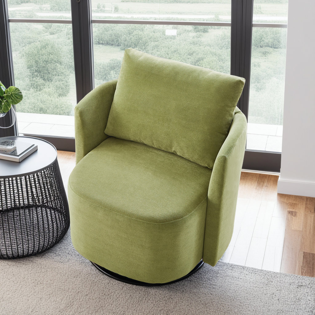 Ebern Designs 29.9" Chenille Swivel Chair - 360° Rotating Barrel ...