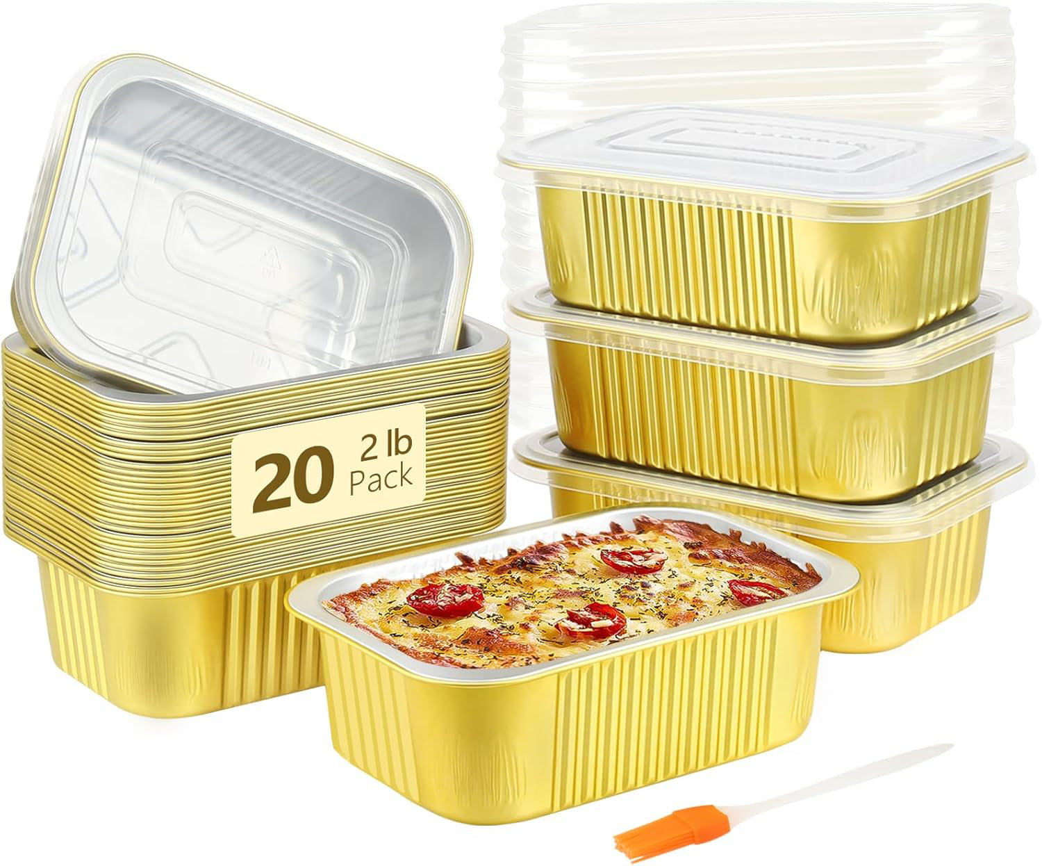 Belleze 30Oz Aluminum Pans Foil Baking Tins With Lids 20 Pack, 7"X5 ...
