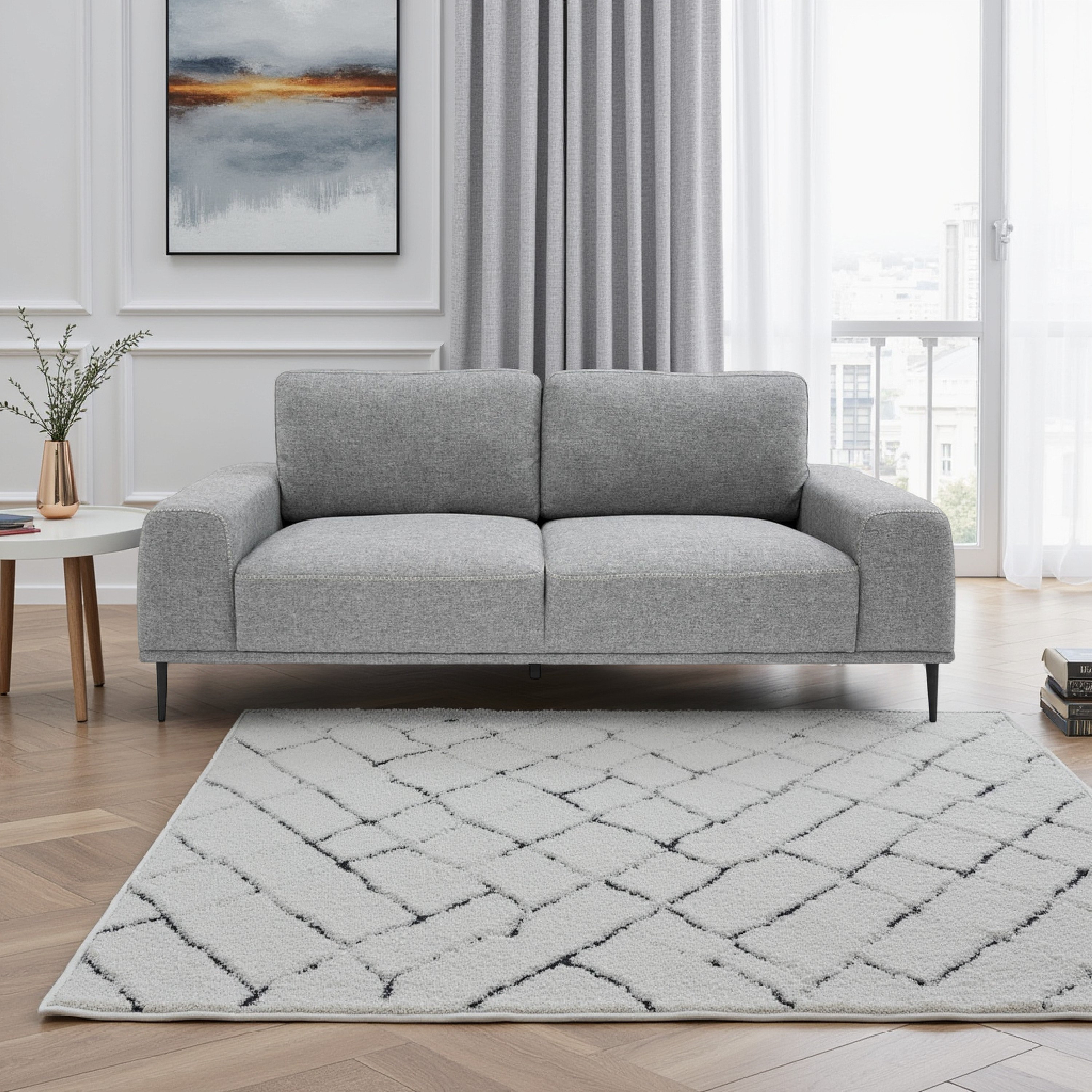 Benjara Reno Zico 68 Inch Sofa, Cushioned Modern Gray Polyester, Black ...