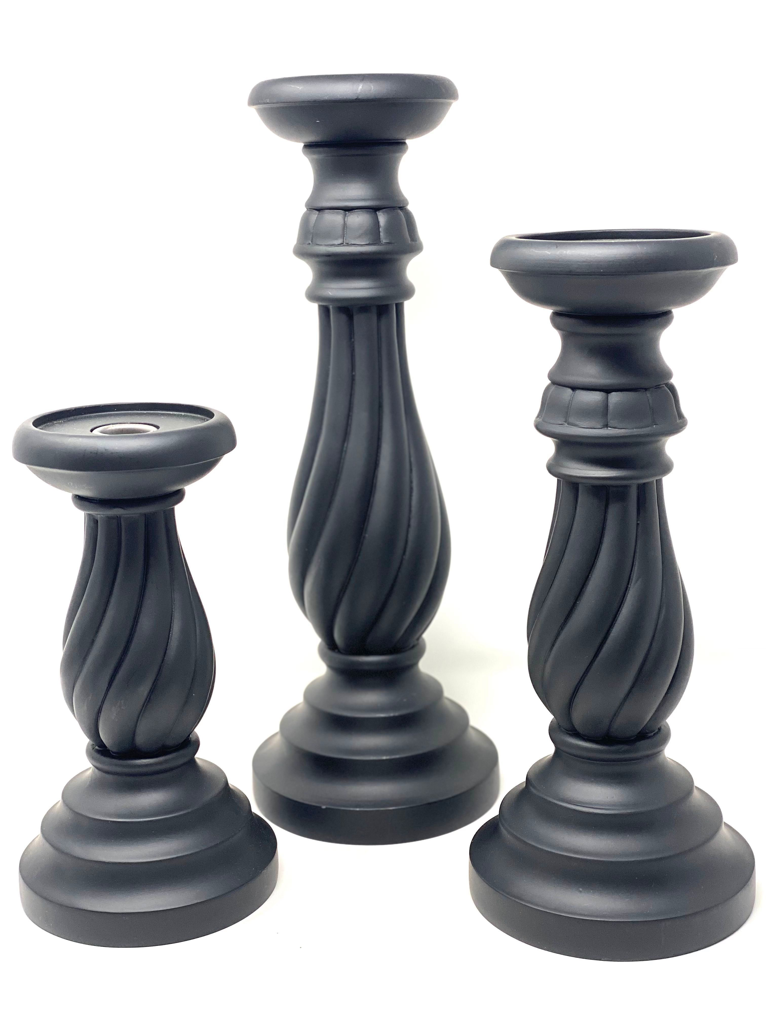 Canora Grey Farmhouse Chic 3 Piece Resin Tabletop Candlestick Set | Wayfair