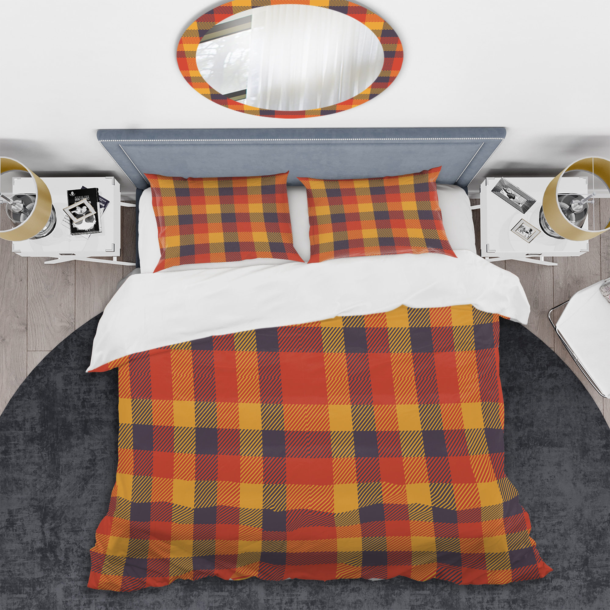 Design Art Orange Checked Tartan - Abstract Duvet Cover Set ...