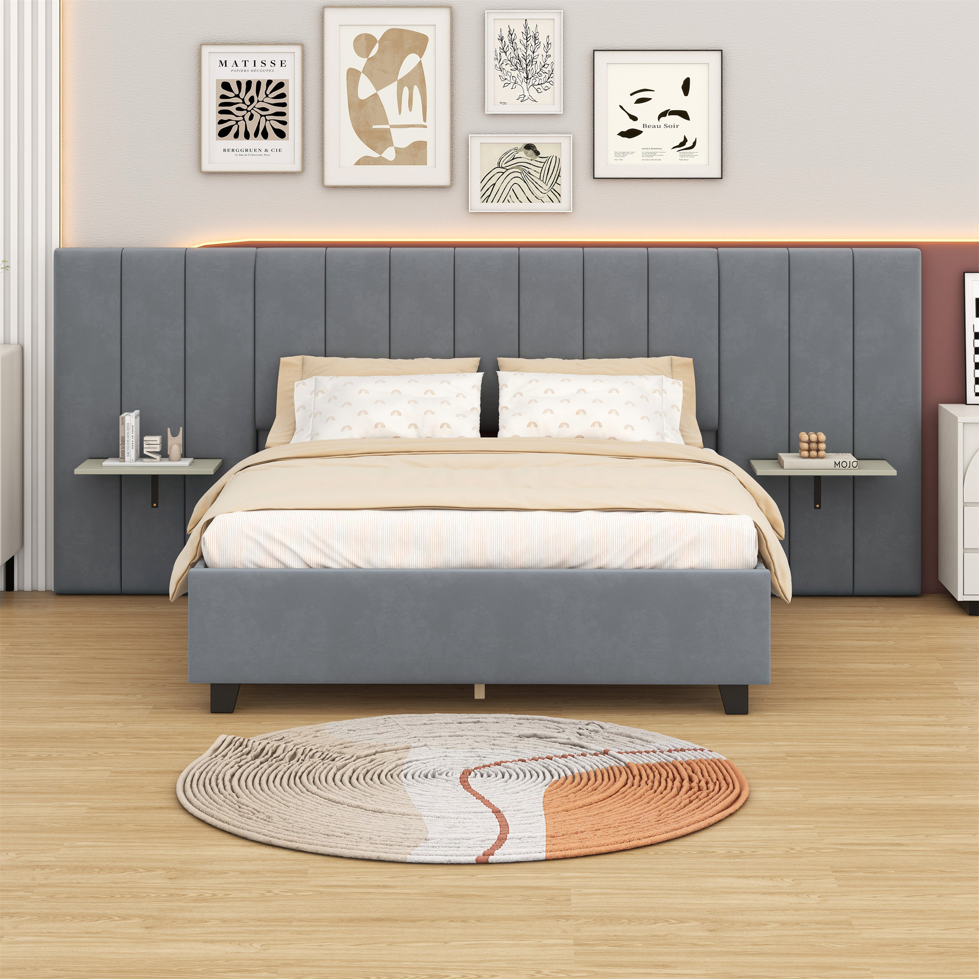 Latitude Run® Upholstered Platform Bed With Big Headboard | Wayfair