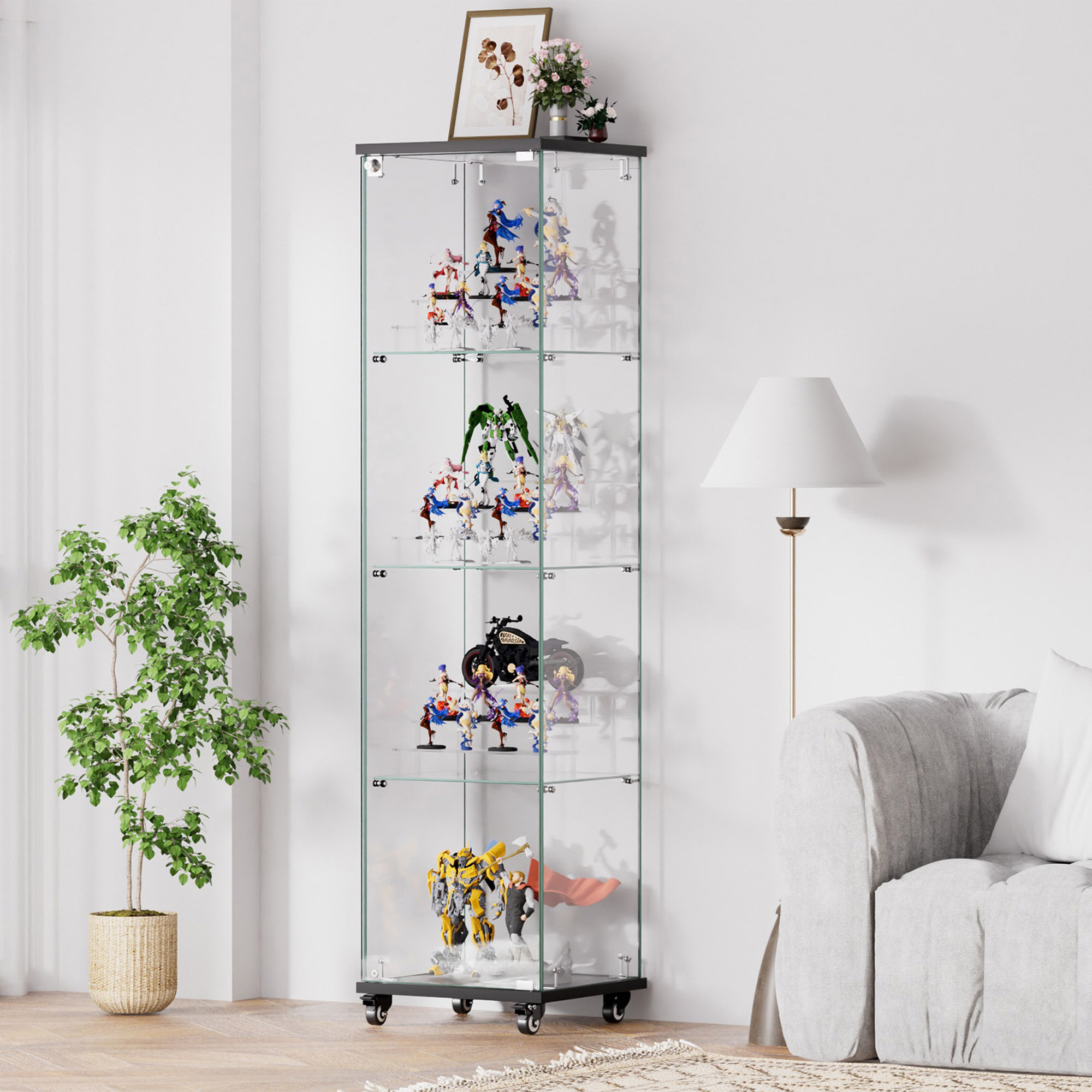 Wrought Studio 4 Tier Glass Display Cabinet, Single Door Glass Cabinet ...
