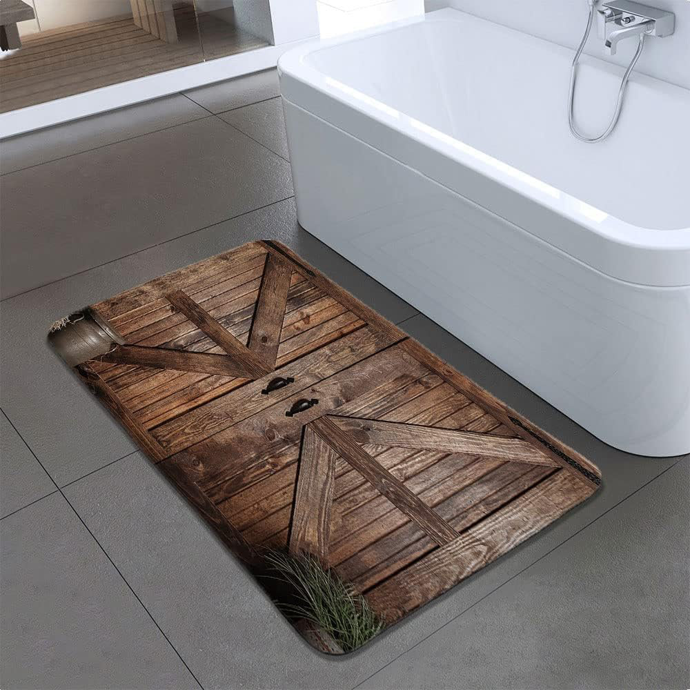 Gracie Oaks Rustic Barn Door Bath Rugs, Vintage Countryside Farmhouse ...
