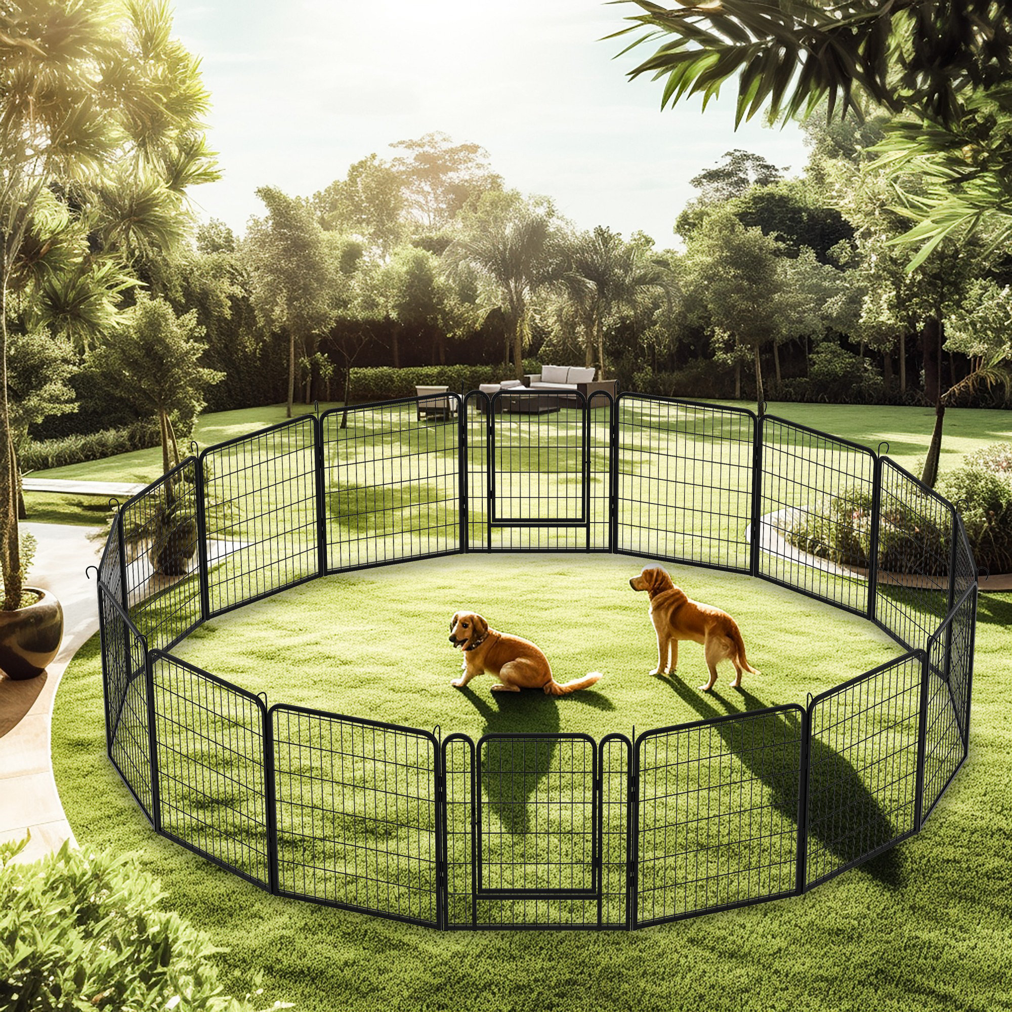 VENUE INDUSTRIES, LLC 16 Panel Metal Pet Pen with Gate Collapsible ...